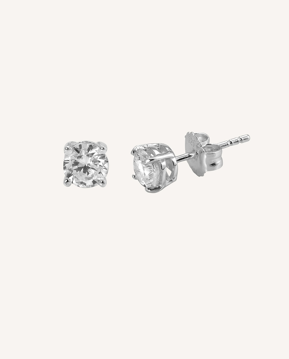 Pendientes essentials de plata con circonita cuatro garras Blanco · El ...