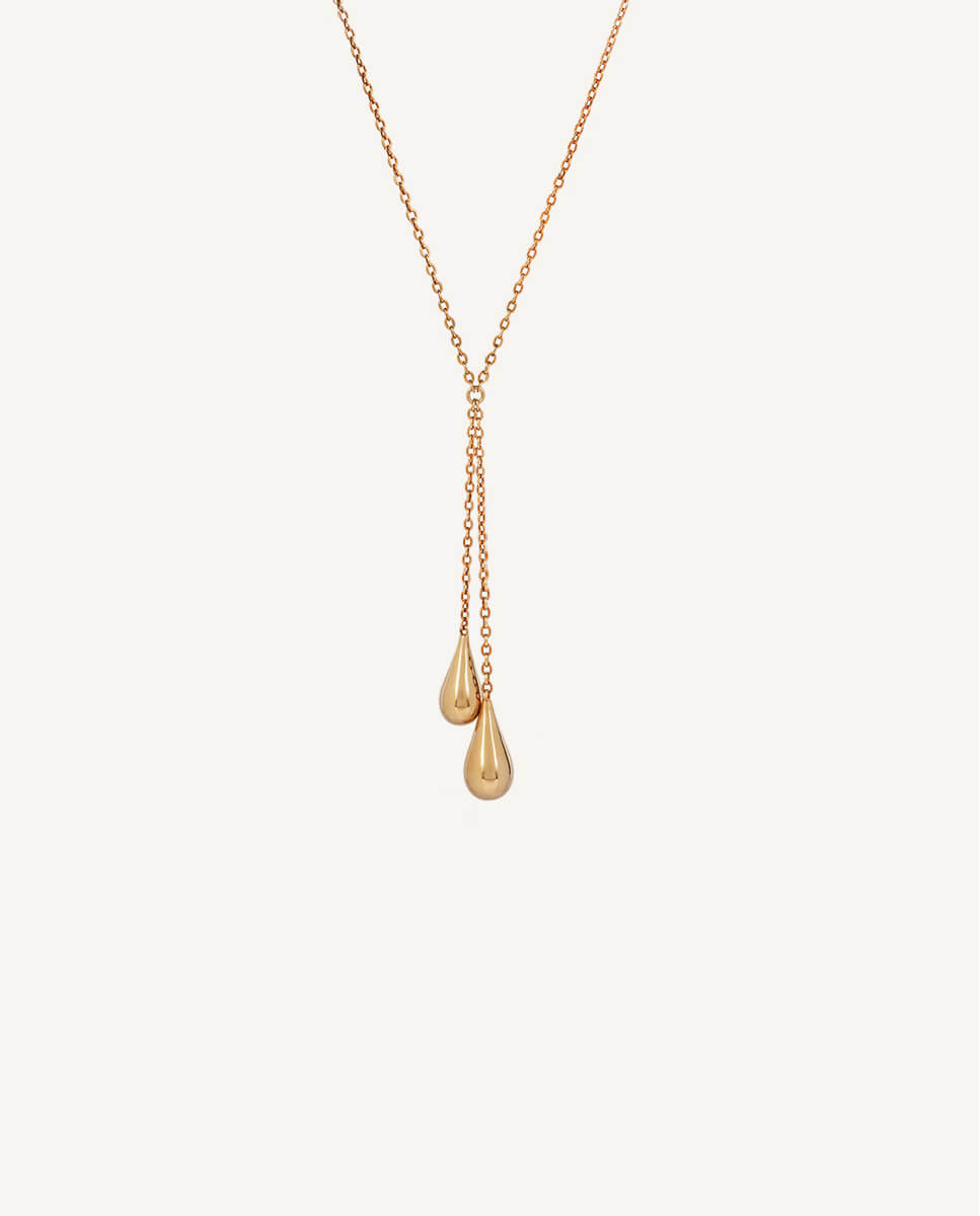 Collar double drop bañado en oro 18 kt doble pendulo gotas Oro Vidal ...