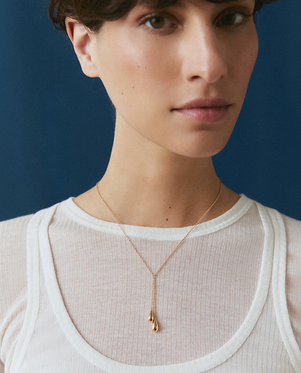Collar double drop bañado en oro 18 kt doble pendulo gotas Oro Vidal ...