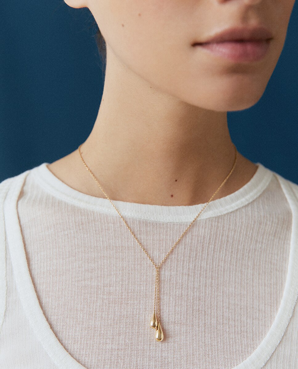 Collar double drop bañado en oro 18 kt doble pendulo gotas Oro Vidal ...
