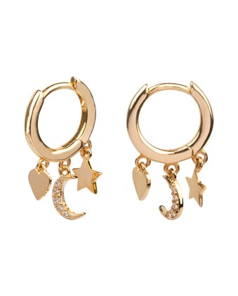 Pendientes Aro acabado en oro 18 kt estrella corazón luna · Vidal ...