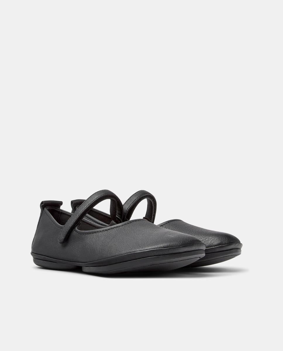 Merceditas planas de mujer right nina de piel con tira ajustable Negro ...