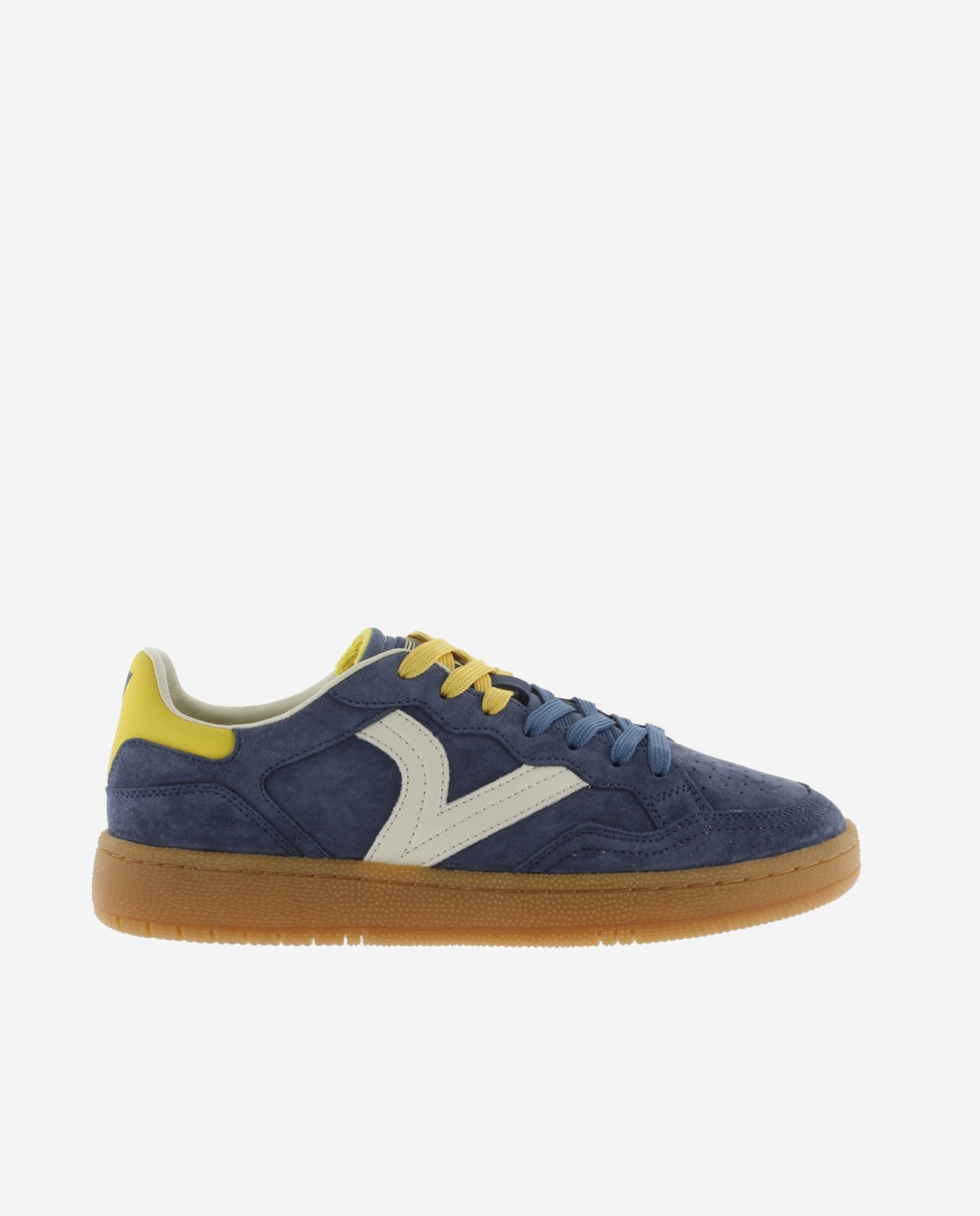 Deportivas hombre de serraje con piezas en contraste y suela caramelo ...