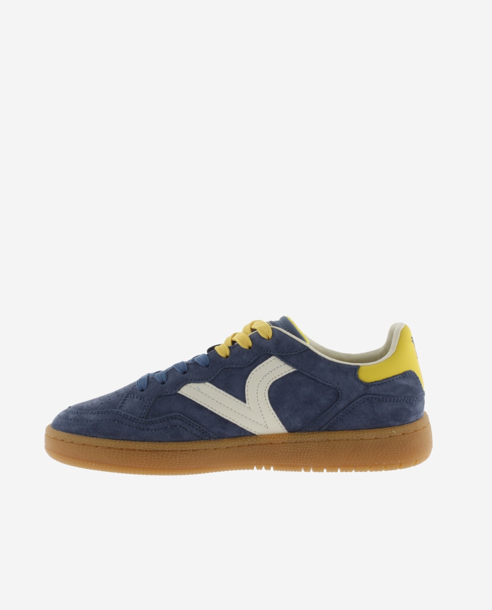 Deportivas hombre de serraje con piezas en contraste y suela caramelo ...