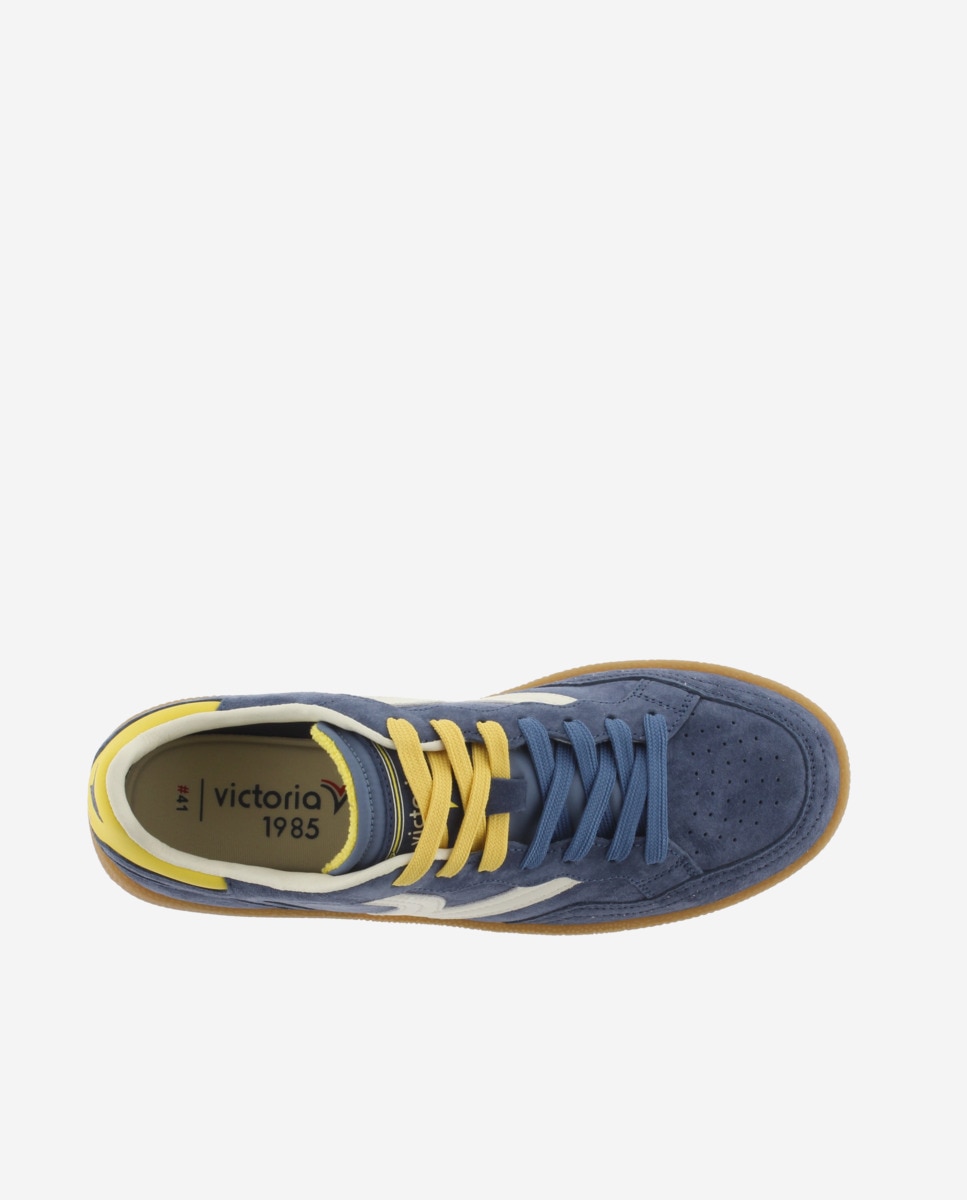 Deportivas hombre de serraje con piezas en contraste y suela caramelo ...