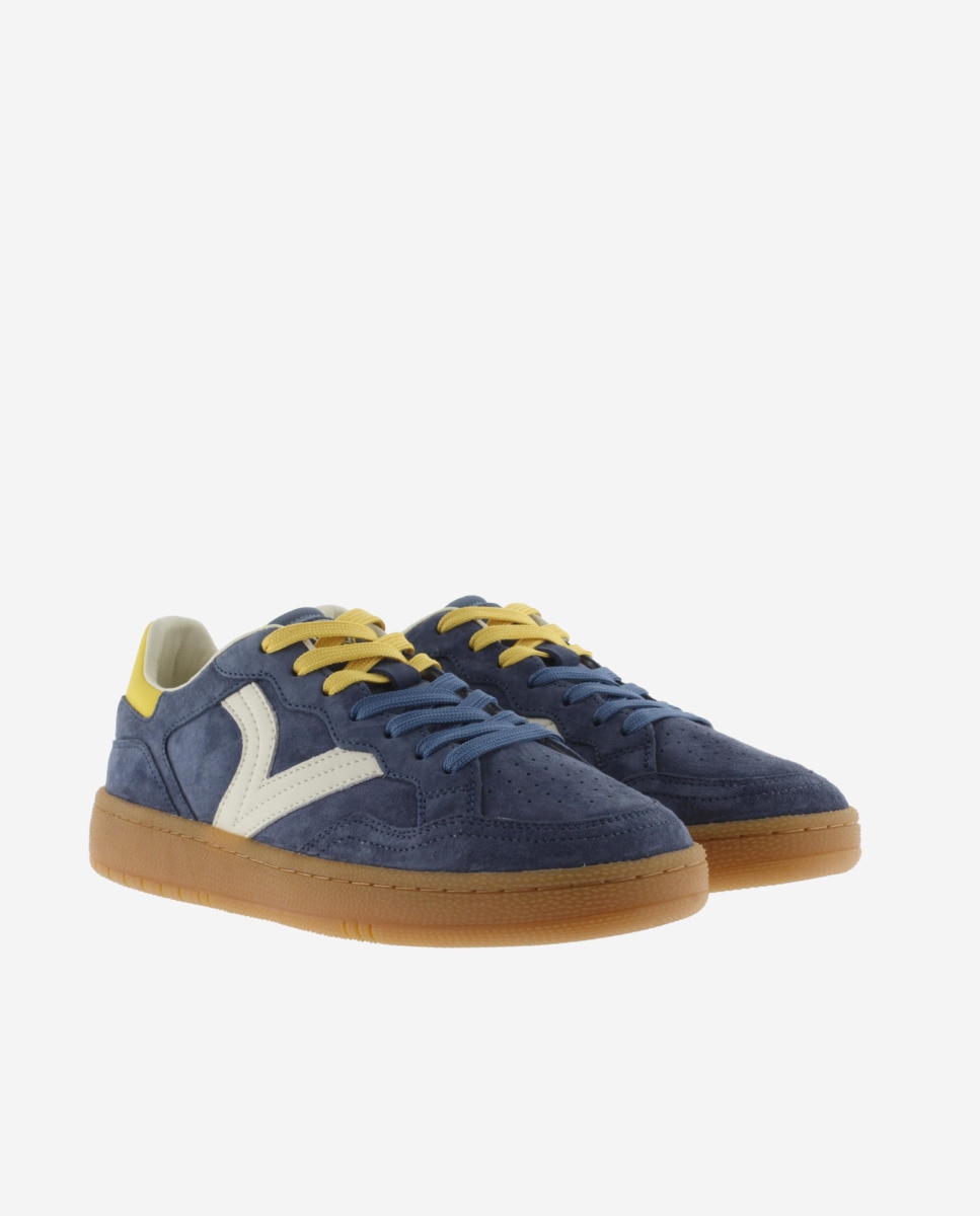 Deportivas hombre de serraje con piezas en contraste y suela caramelo ...