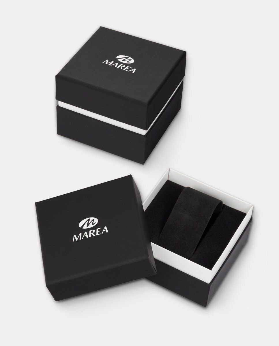 Reloj de hombre B54220/3 con doble horario. Malla milanesa de acero dorado y esfera negra ...