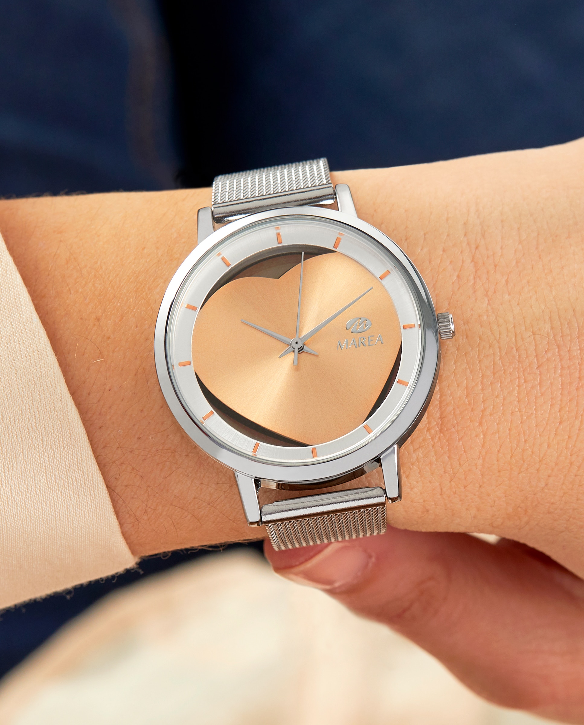 Reloj de mujer b41342/1 con malla milanesa de acero y esfera naranja ...