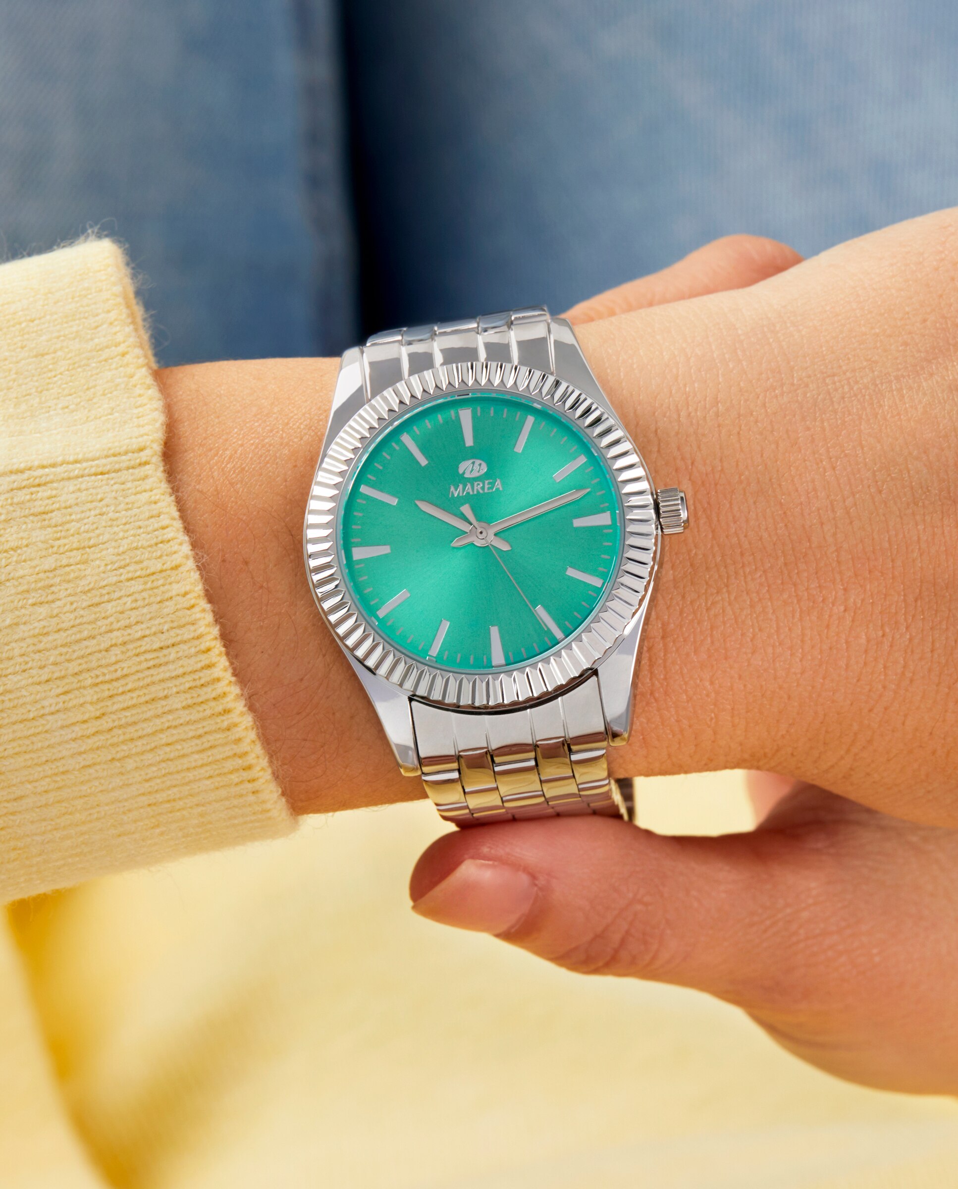 Reloj analógico de mujer b21197 2 correa de acero y esfera turquesa ...
