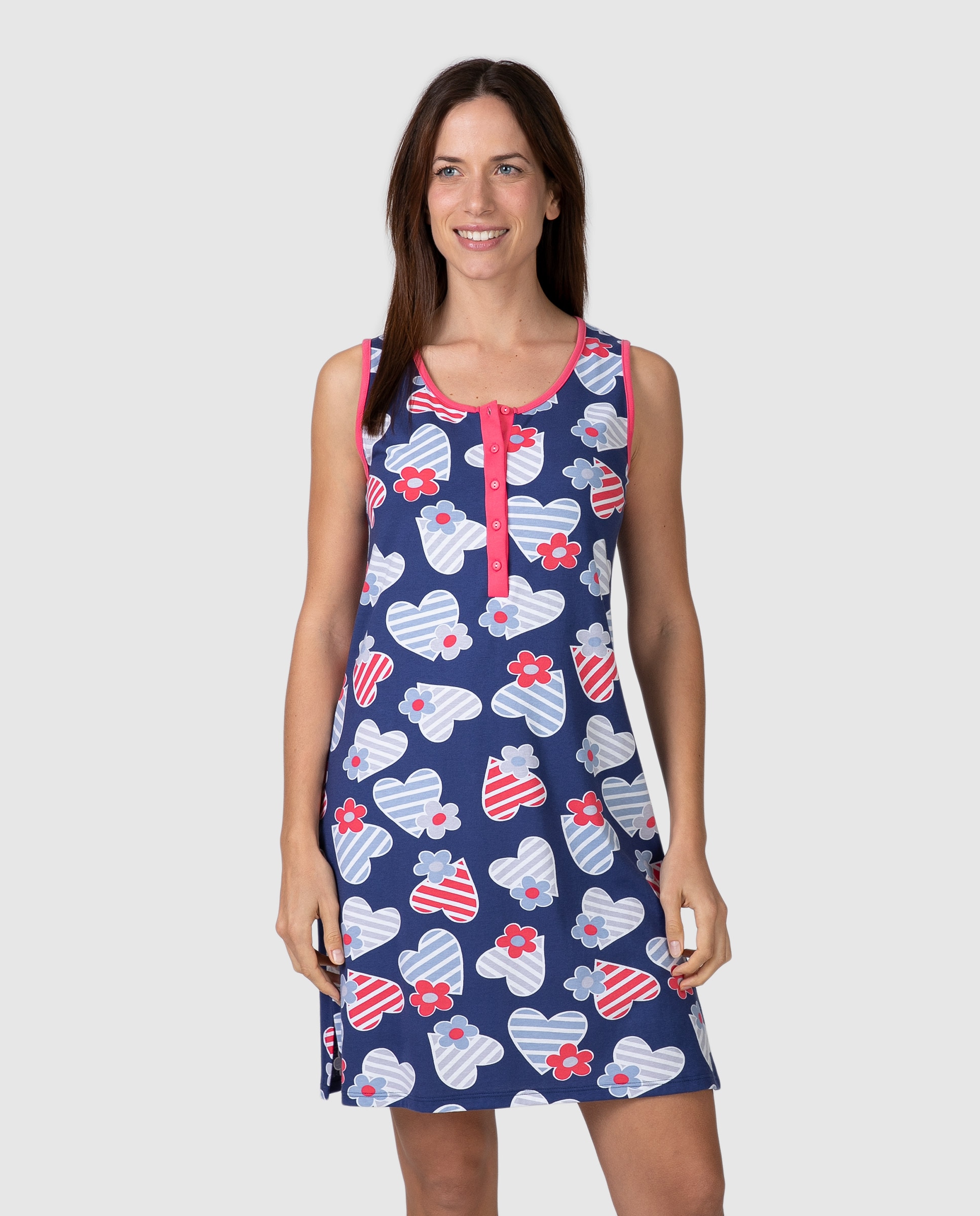 Camisón corto de mujer de tirantes con tapeta abotonada Azul / Blanco ...