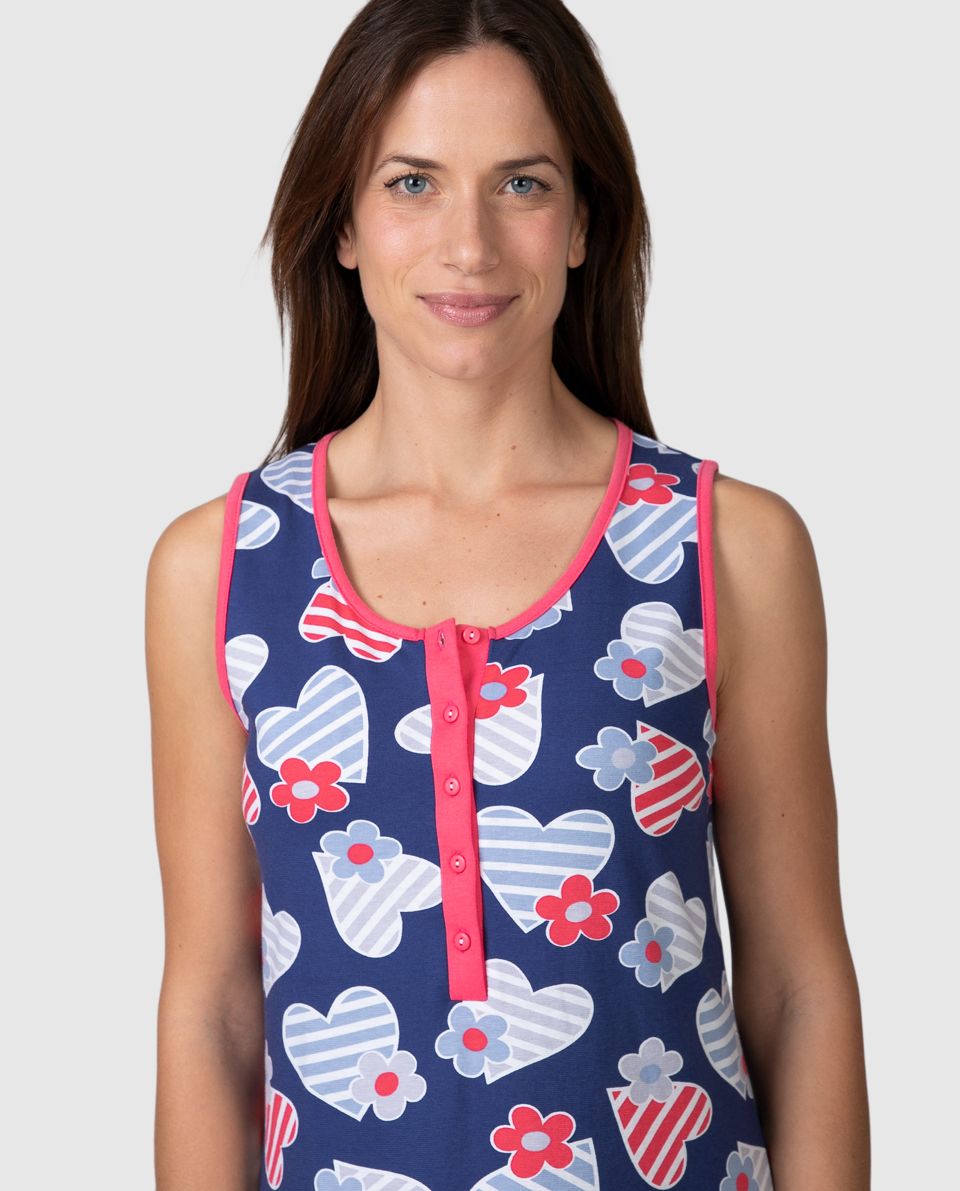 Camisón corto de mujer de tirantes con tapeta abotonada Azul / Blanco ...