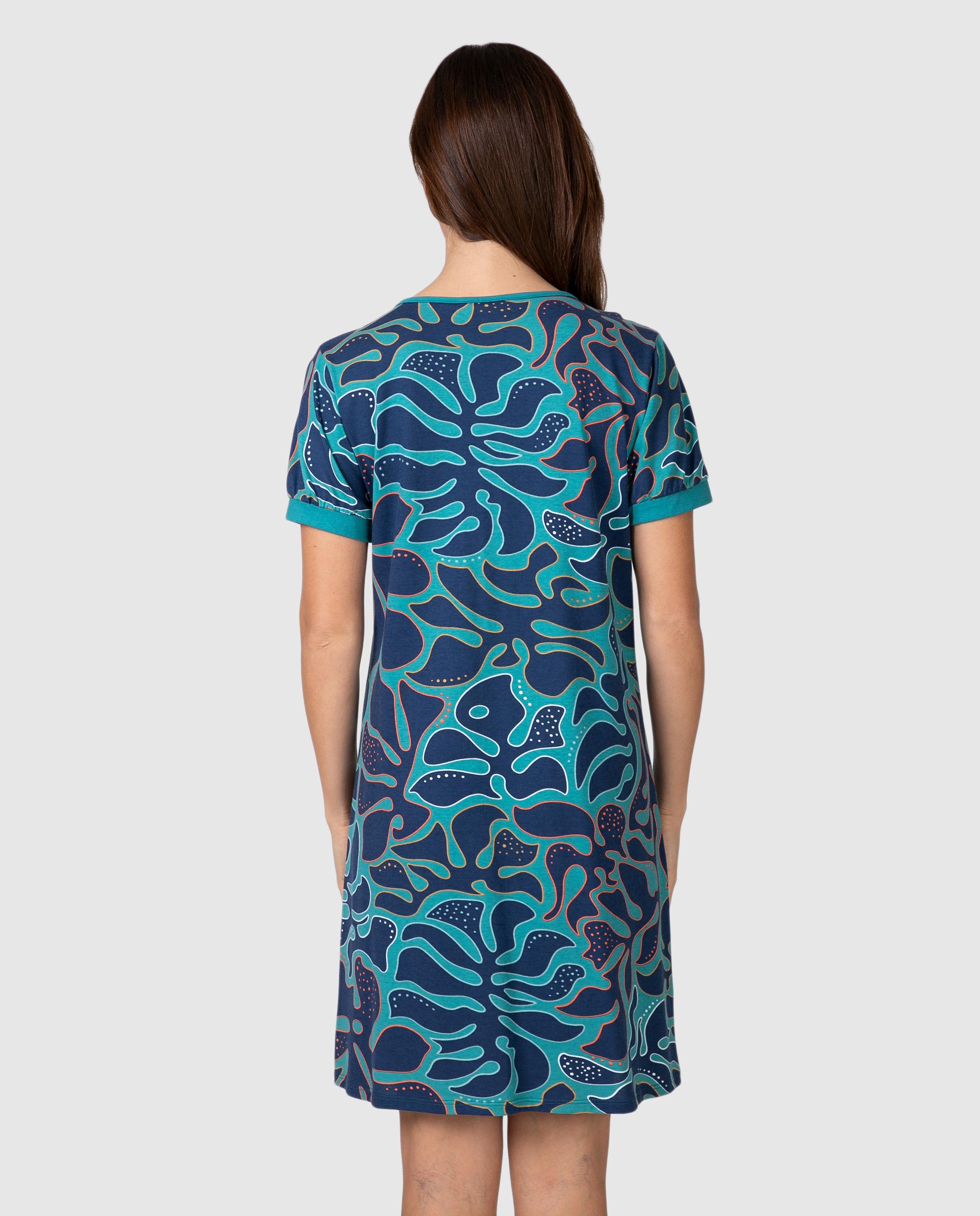 Camisón corto de mujer de manga corta con estampado abstracto Azul ...