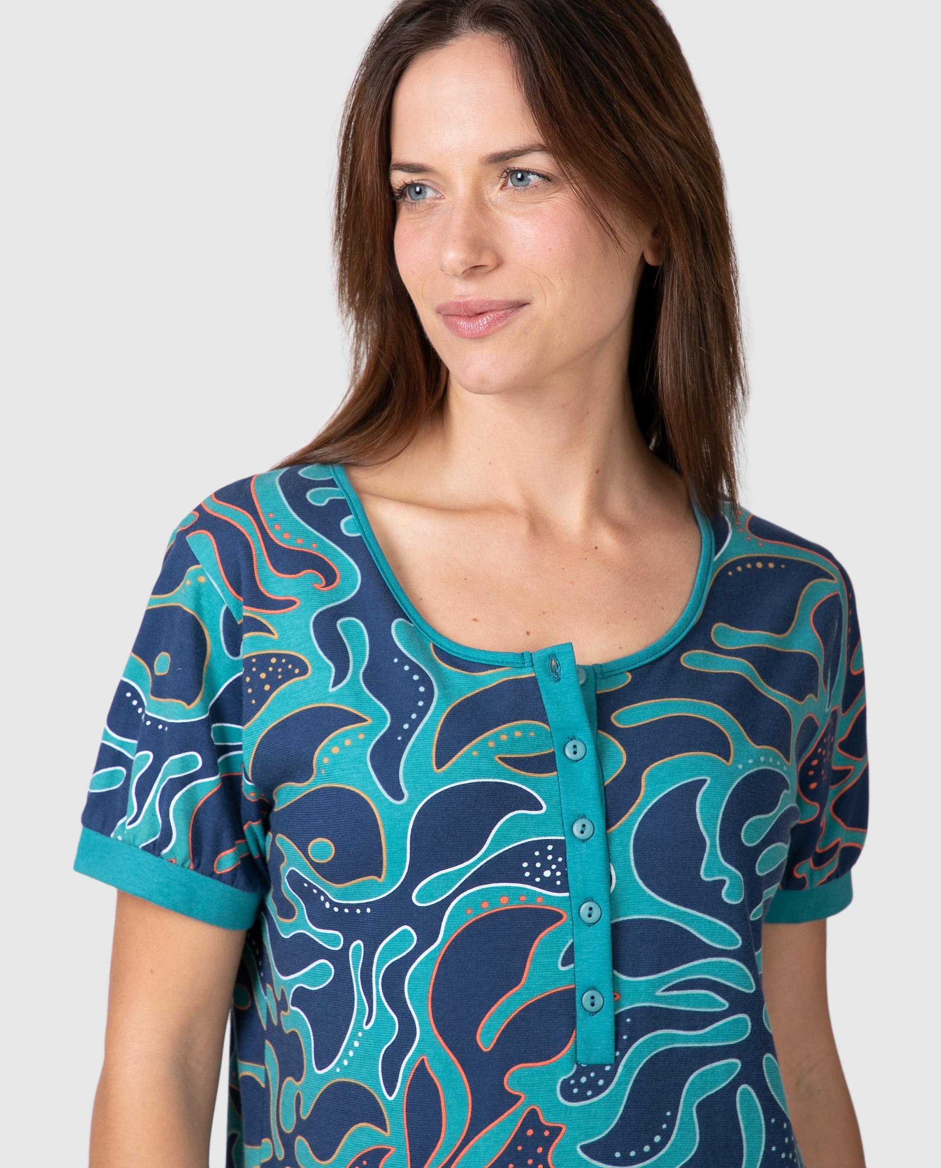 Camisón corto de mujer de manga corta con estampado abstracto Azul ...