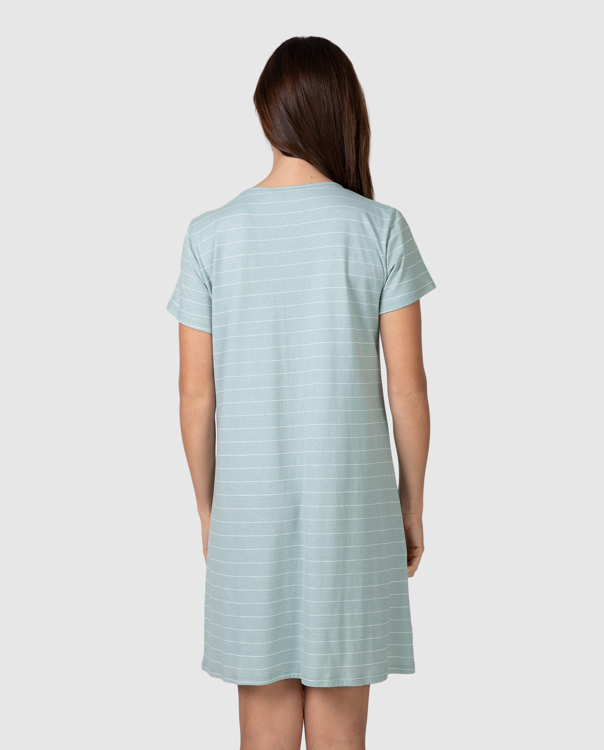 Camisón corto de mujer de manga corta con estampado de rayas Verde Agua ...