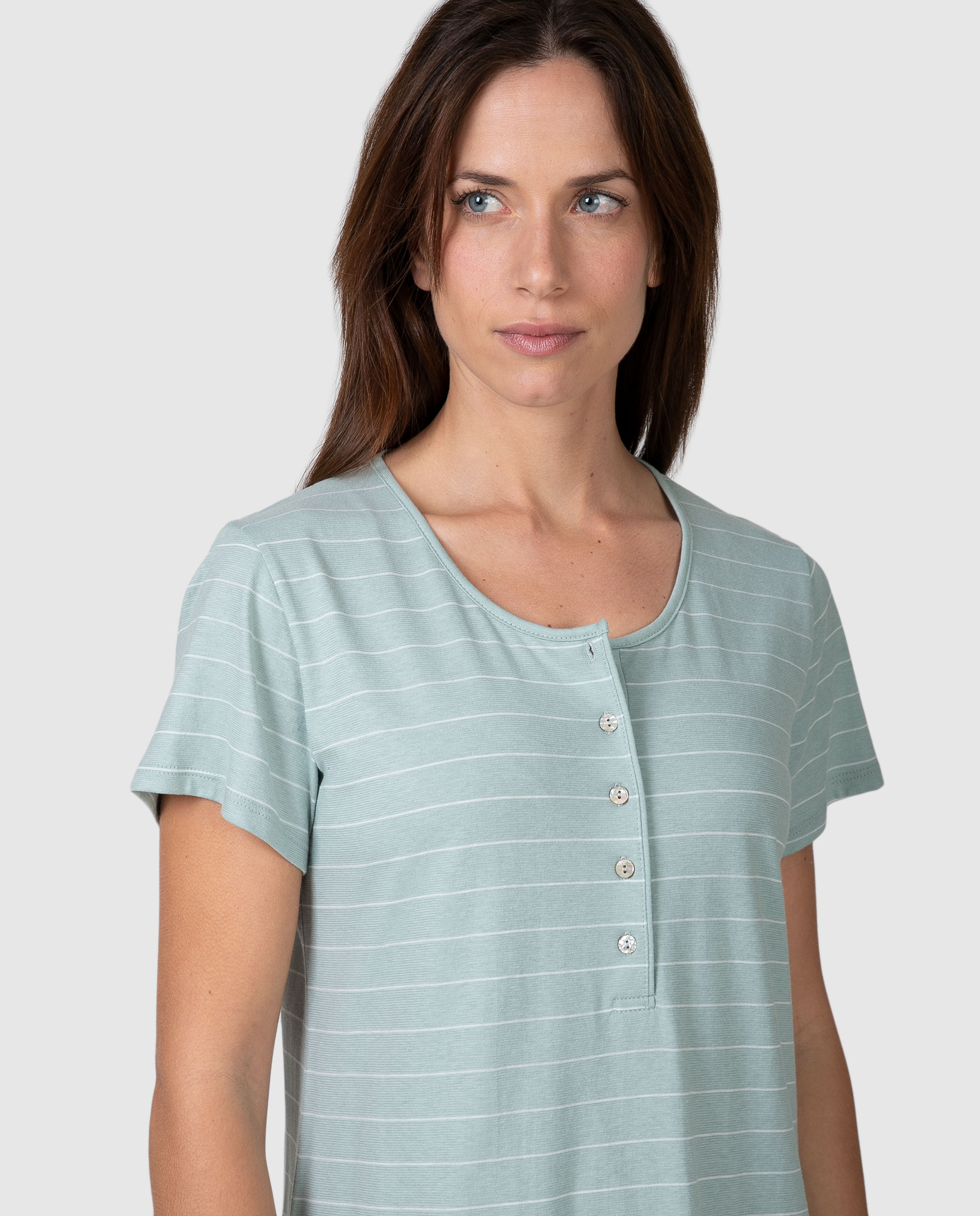 Camisón corto de mujer de manga corta con estampado de rayas Verde Agua ...