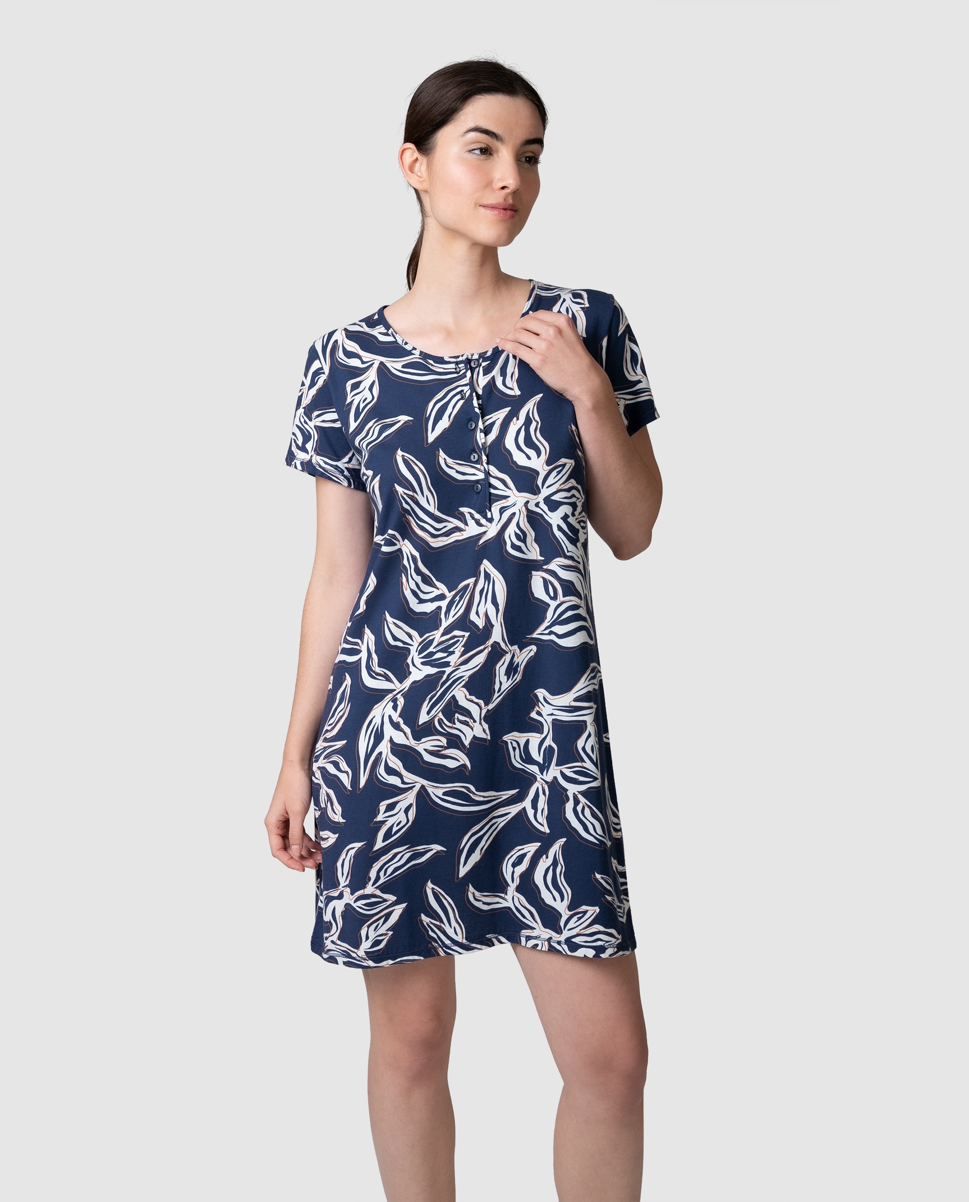 Camisón corto de mujer de manga corta con estampado floral Azul ...