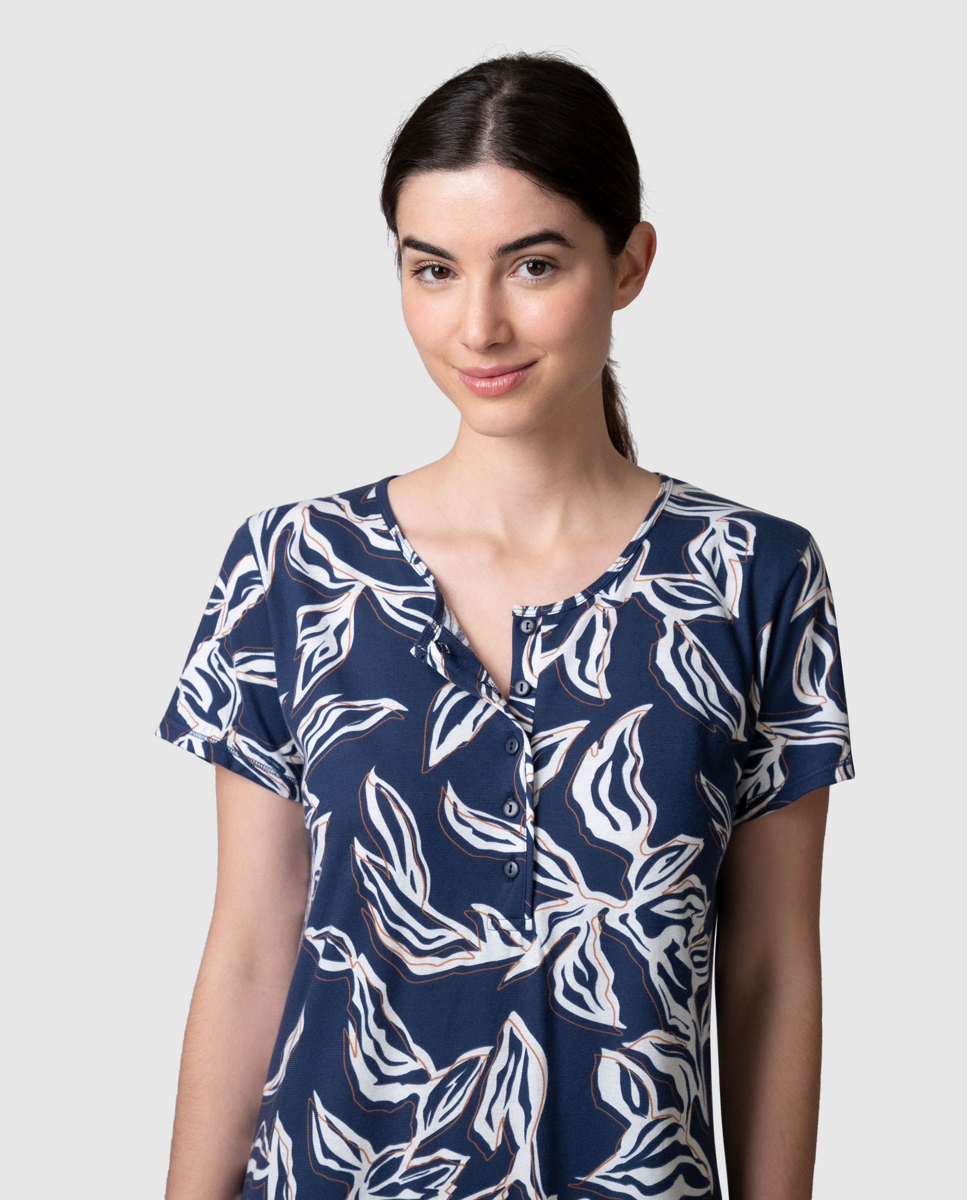 Camisón corto de mujer de manga corta con estampado floral Azul ...