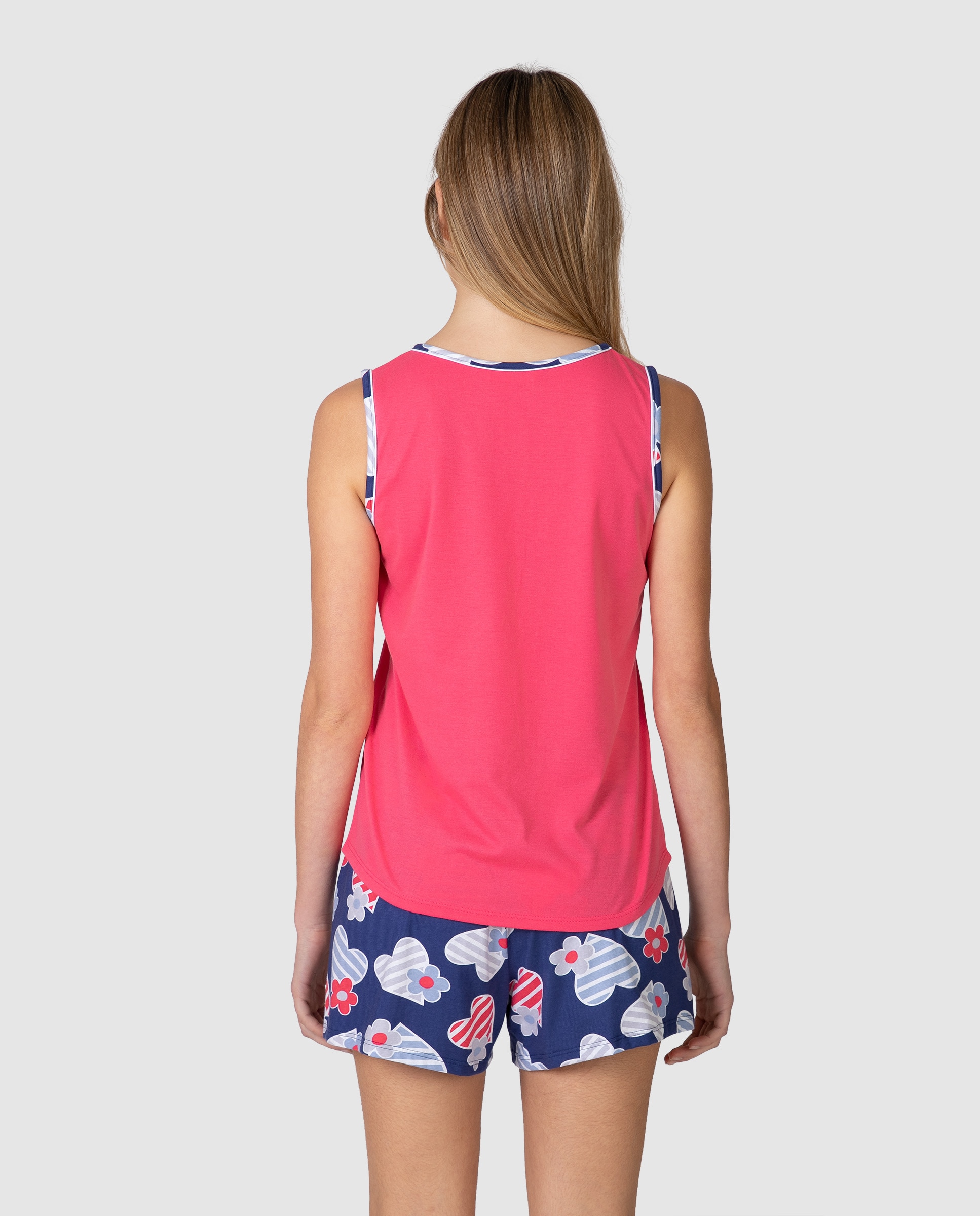 Pijama completo de mujer manga corta estampado corazones y flores ...