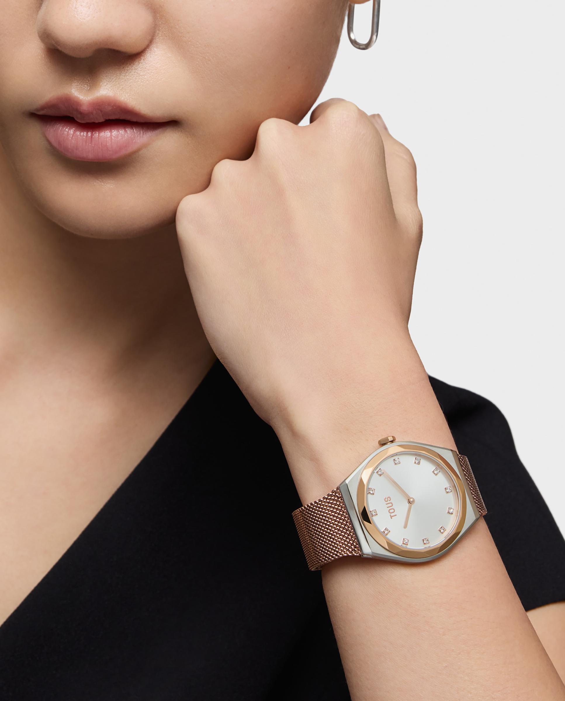 Reloj analógico karat round mesh con brazalete de acero y acero rosa ...