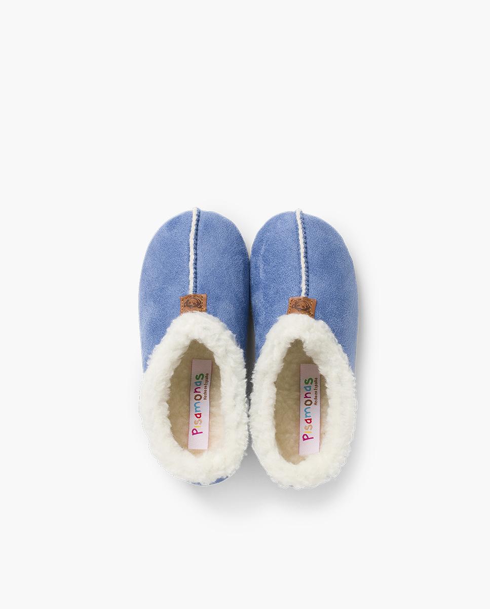 Zapatillas de casa cerradas de niños con forro tipo borrego Azul ...