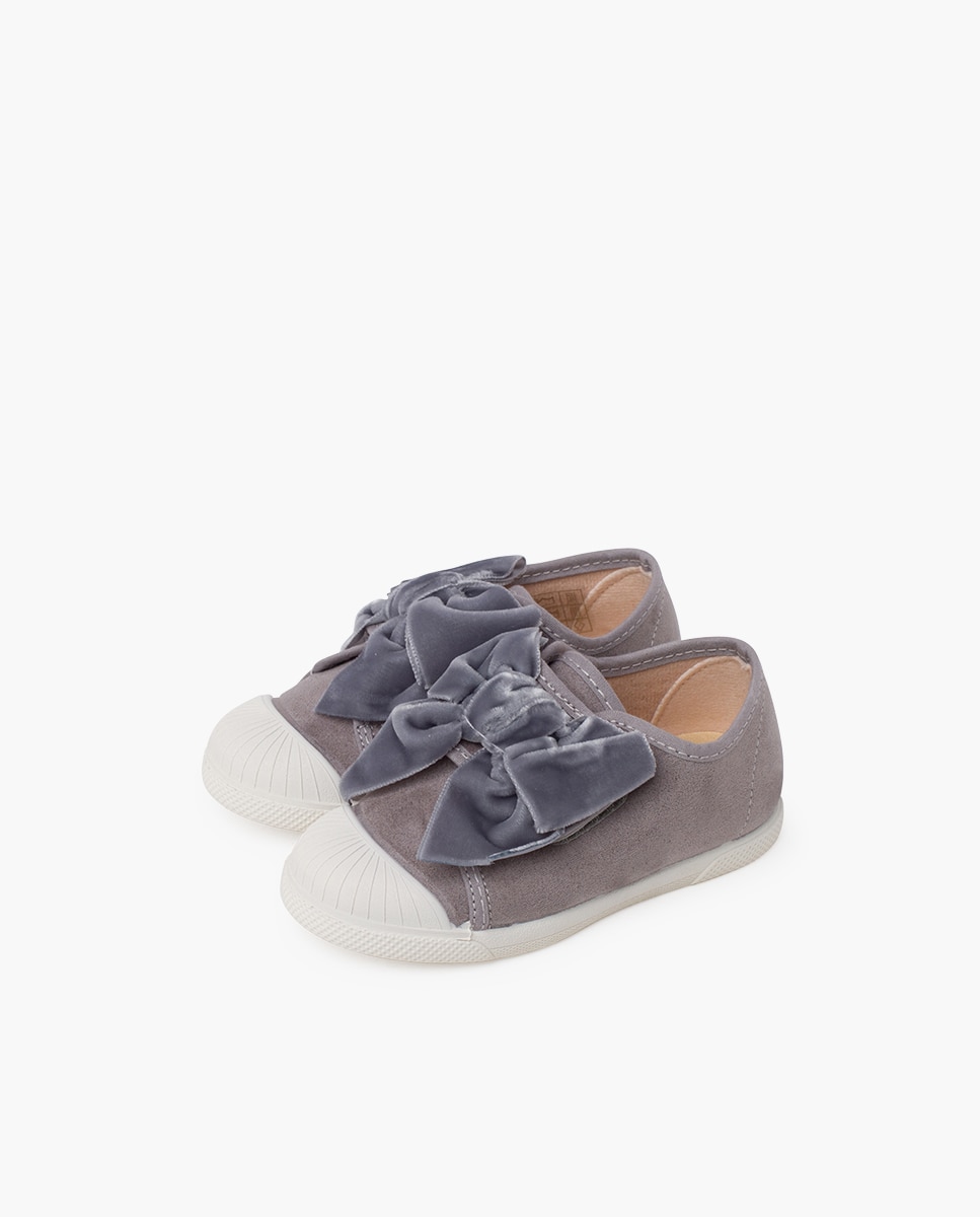 Zapatillas de lona de niña lazo terciopelo Gris Pisamonas · El Corte Inglés