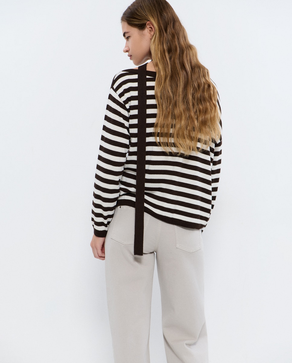 Camiseta de mujer de rayas con choker Blanco / Negro Brownie · El Corte ...