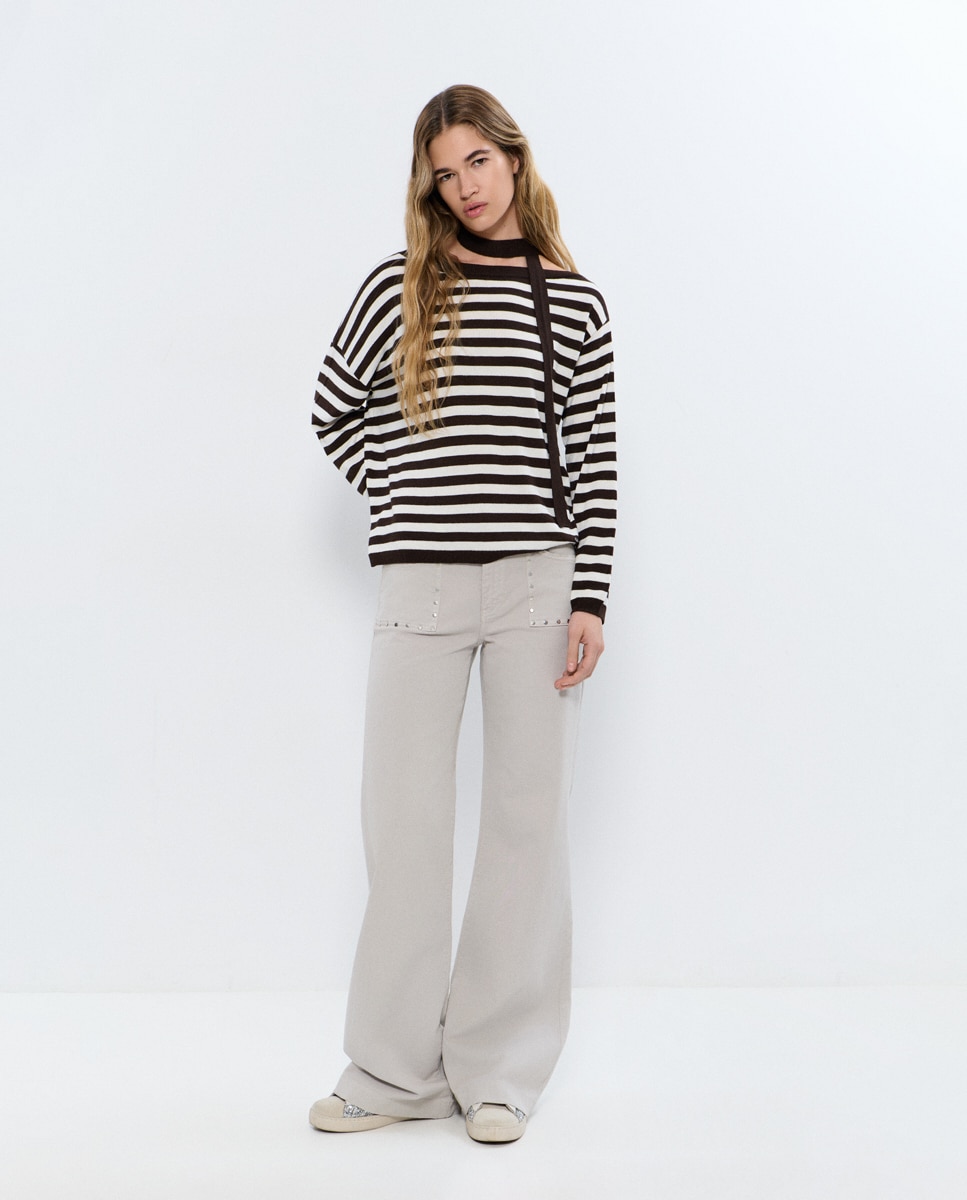 Camiseta de mujer de rayas con choker Blanco / Negro Brownie · El Corte ...