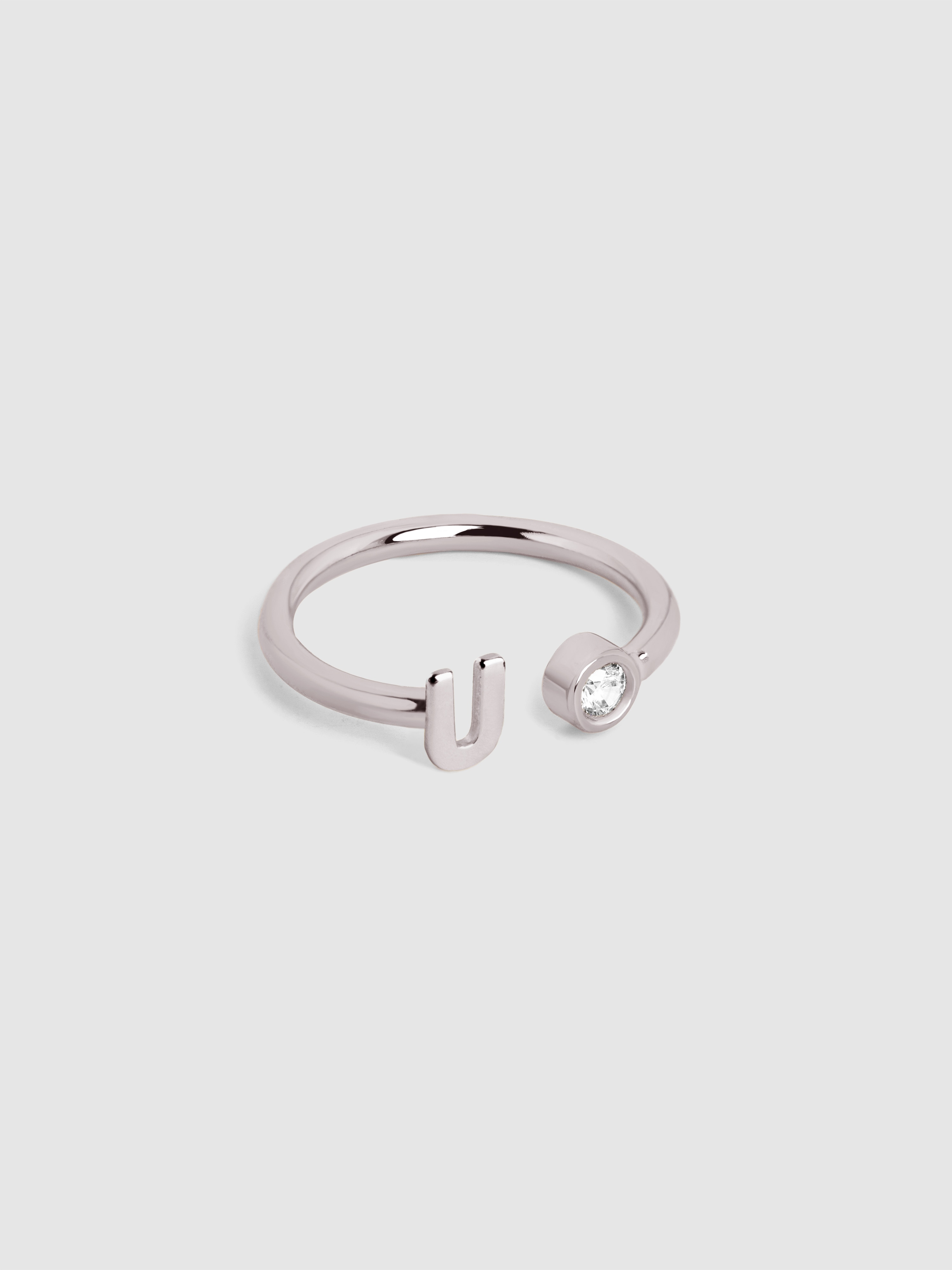 Anillo personalizado letter u de plata bañado en rodio Plateado ...