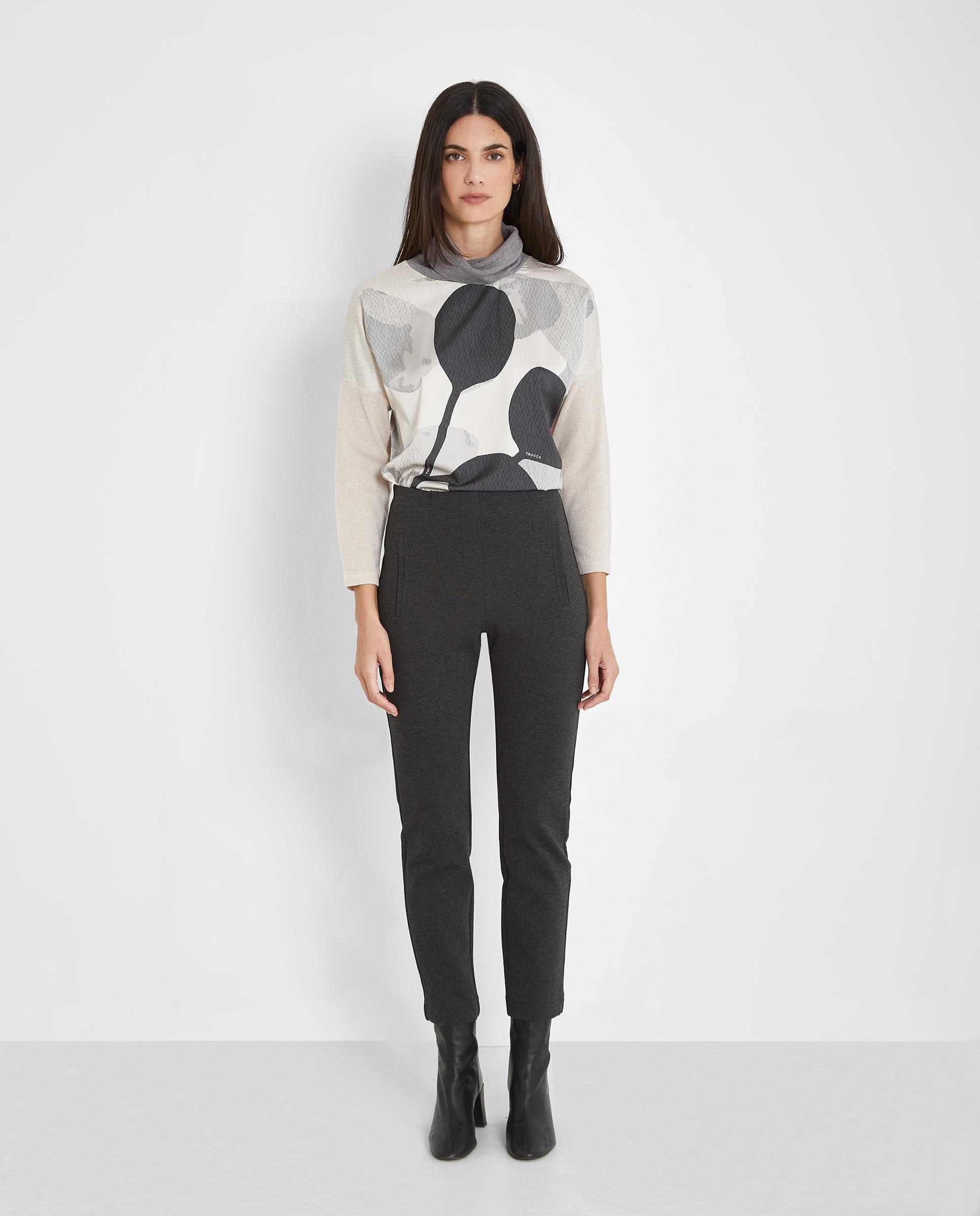 Pantalón recto de mujer elásticos con falsos bolsillos Gris oscuro ...