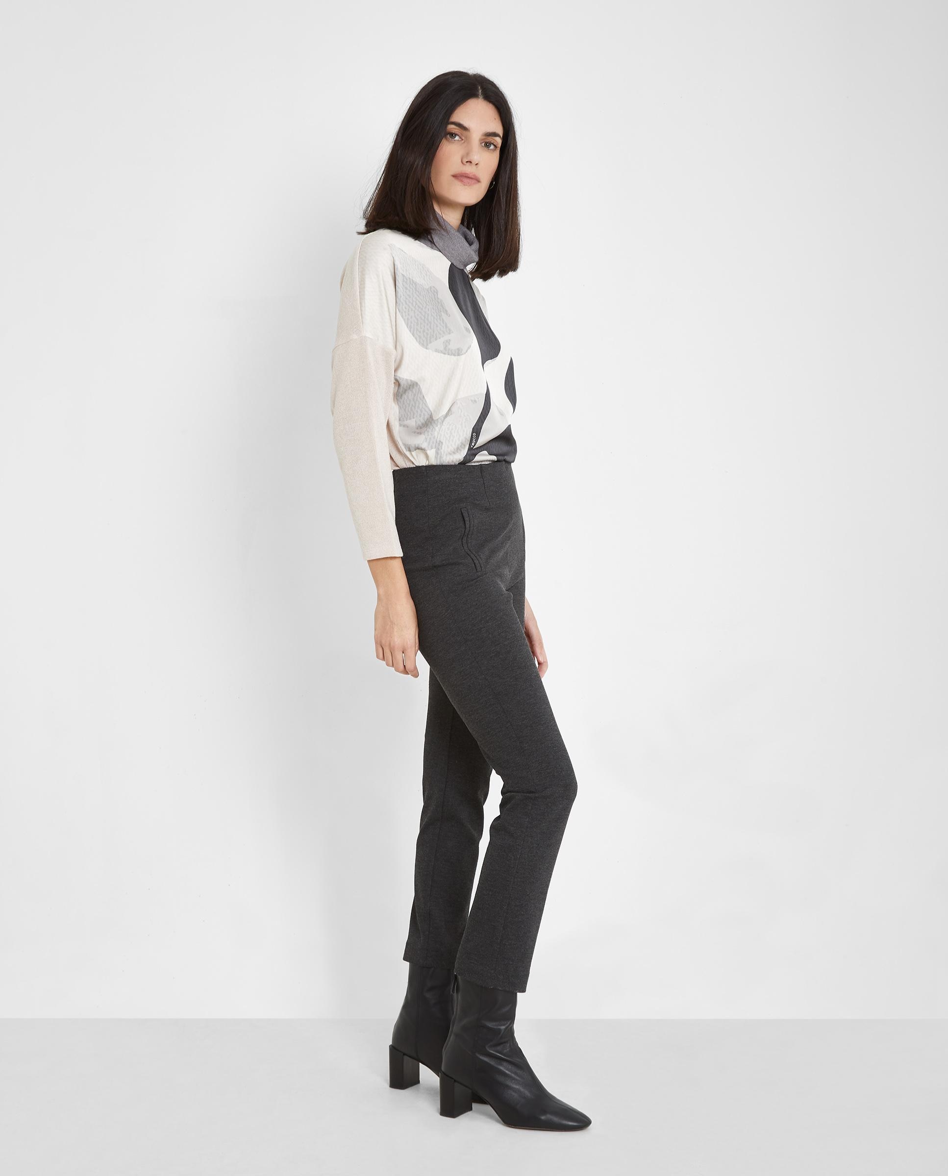 Pantalón recto de mujer elásticos con falsos bolsillos Gris oscuro ...
