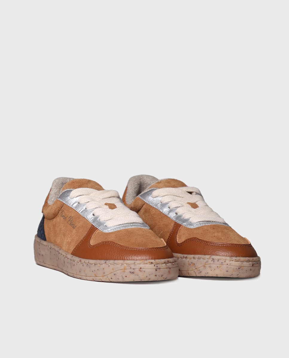 Zapatillas de piel de mujer de serraje con cordones Marrón Toni Pons ...