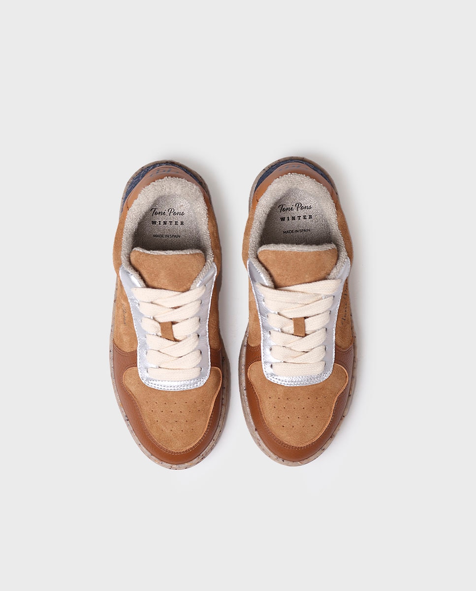 Zapatillas de piel de mujer de serraje con cordones Marrón Toni Pons ...