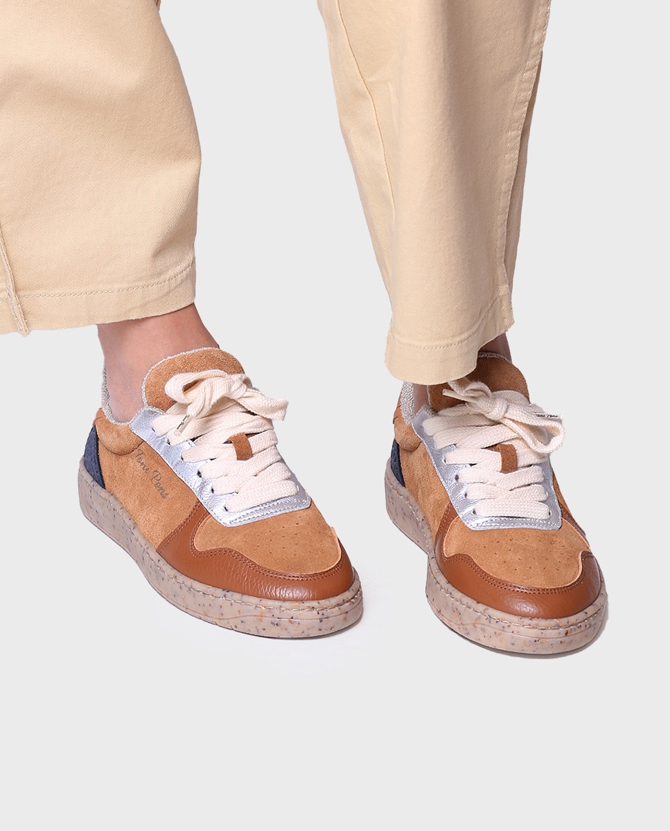 Zapatillas de piel de mujer de serraje con cordones Marrón Toni Pons ...
