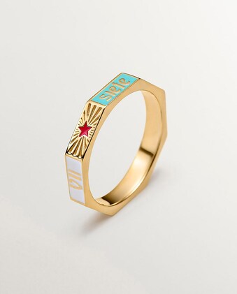Anillo de colores de plata bañada en oro de 18kt con número siete ...