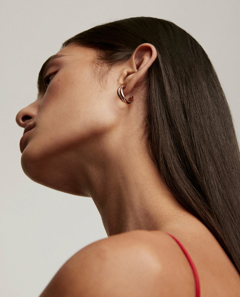 Pendientes de aro doble medianos de plata bañada en oro rosa de 18K ...