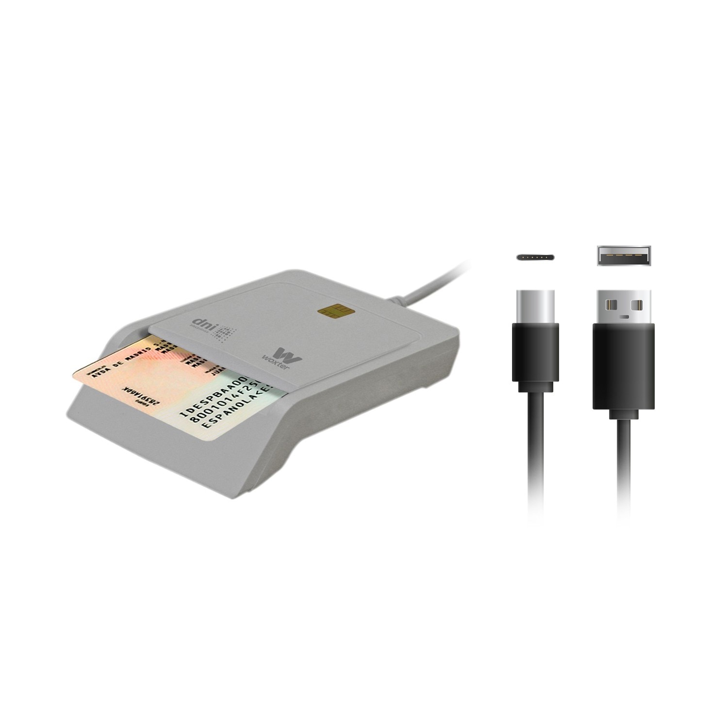 Lector DNI Electrónico Woxter, Lector DNIe USB C + Adaptador USBC a USB ...