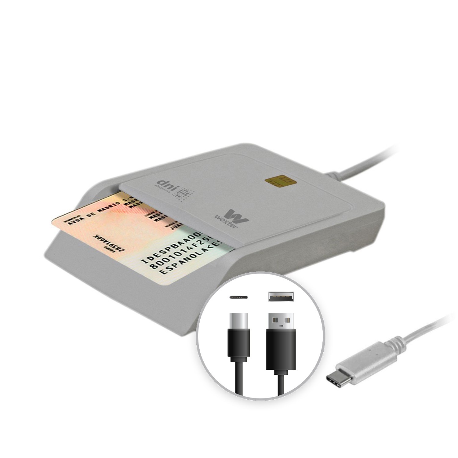Lector DNI Electrónico Woxter, Lector DNIe USB C + Adaptador USBC a USB ...