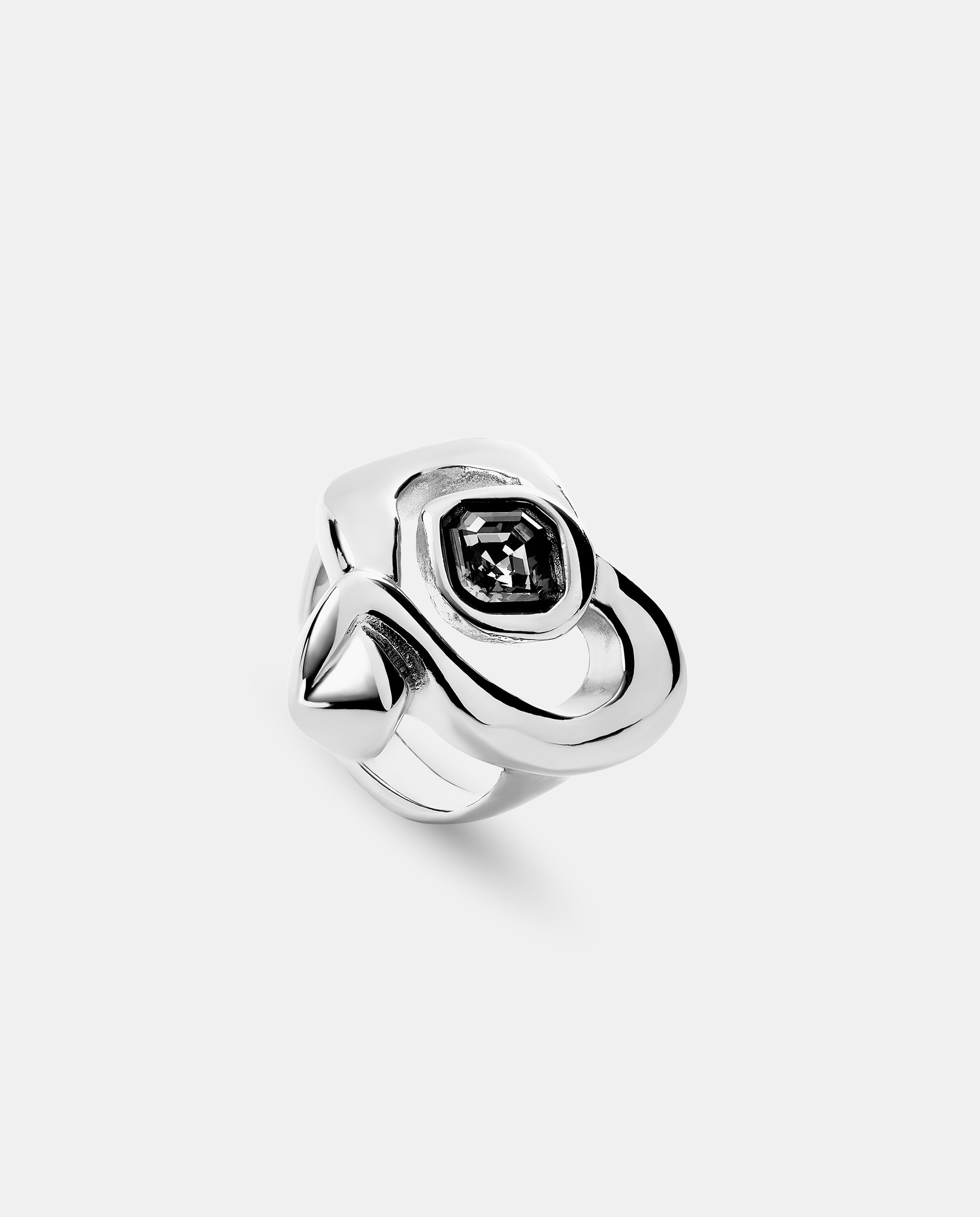 Anillo bañado en plata de ley con corazón grande y cristal central ...