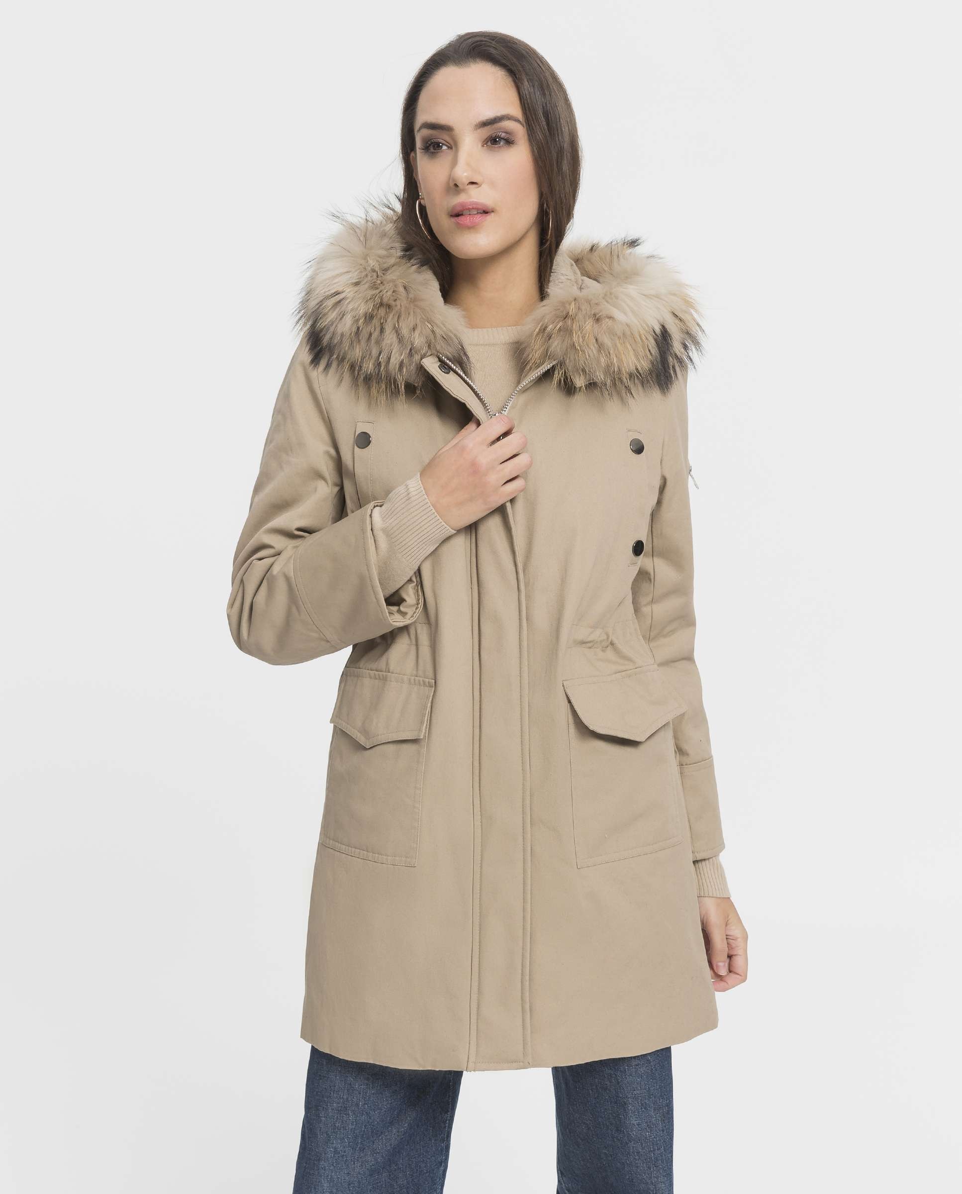Parka de mujer con forro de conejo y capucha Beige De la Roca · El ...