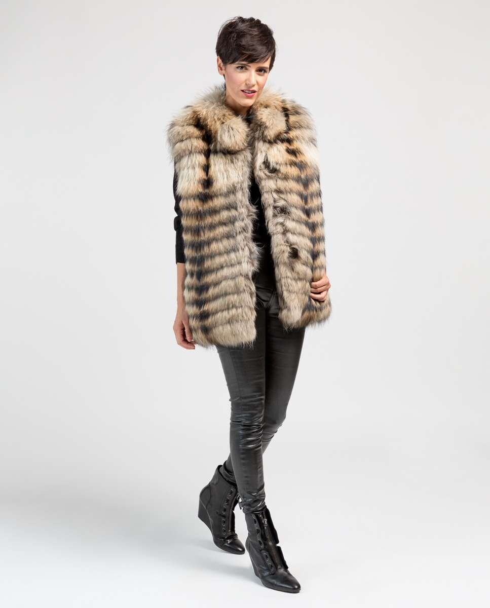 Chaleco de pelo de mujer de mapache finlandés reversible · De la Roca ...