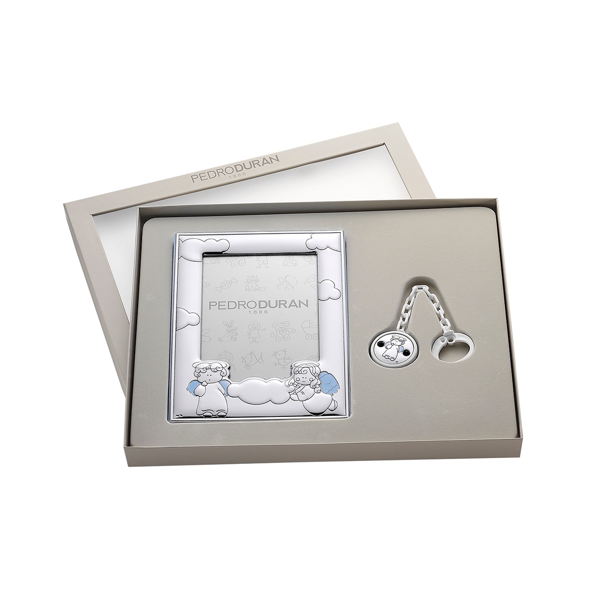 Pack de regalo Querubín de marco y pinza de chupete Pedro Durán Azul ...