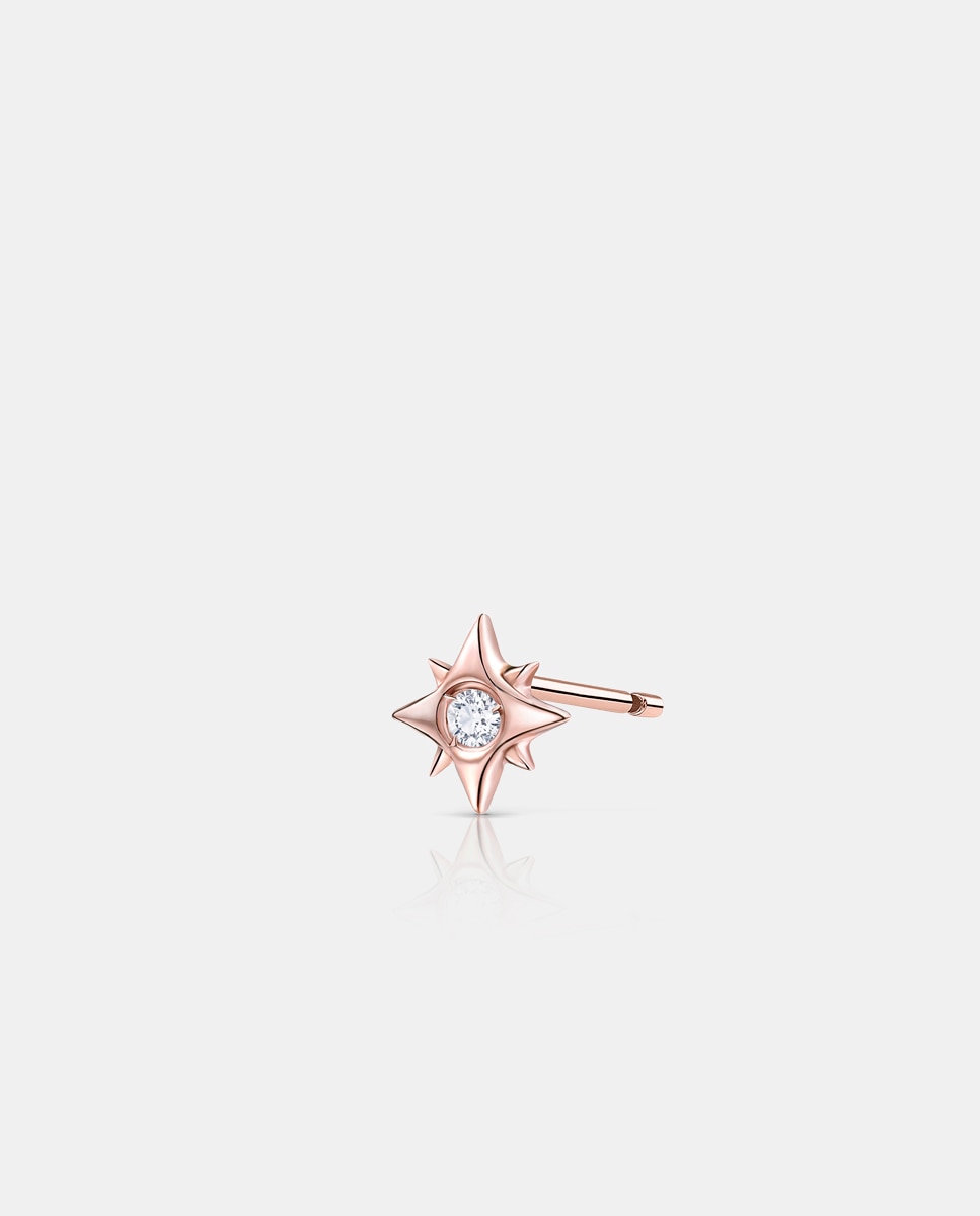 Pendiente piercing rosa de los vientos petit de diamante en oro rosa de ...