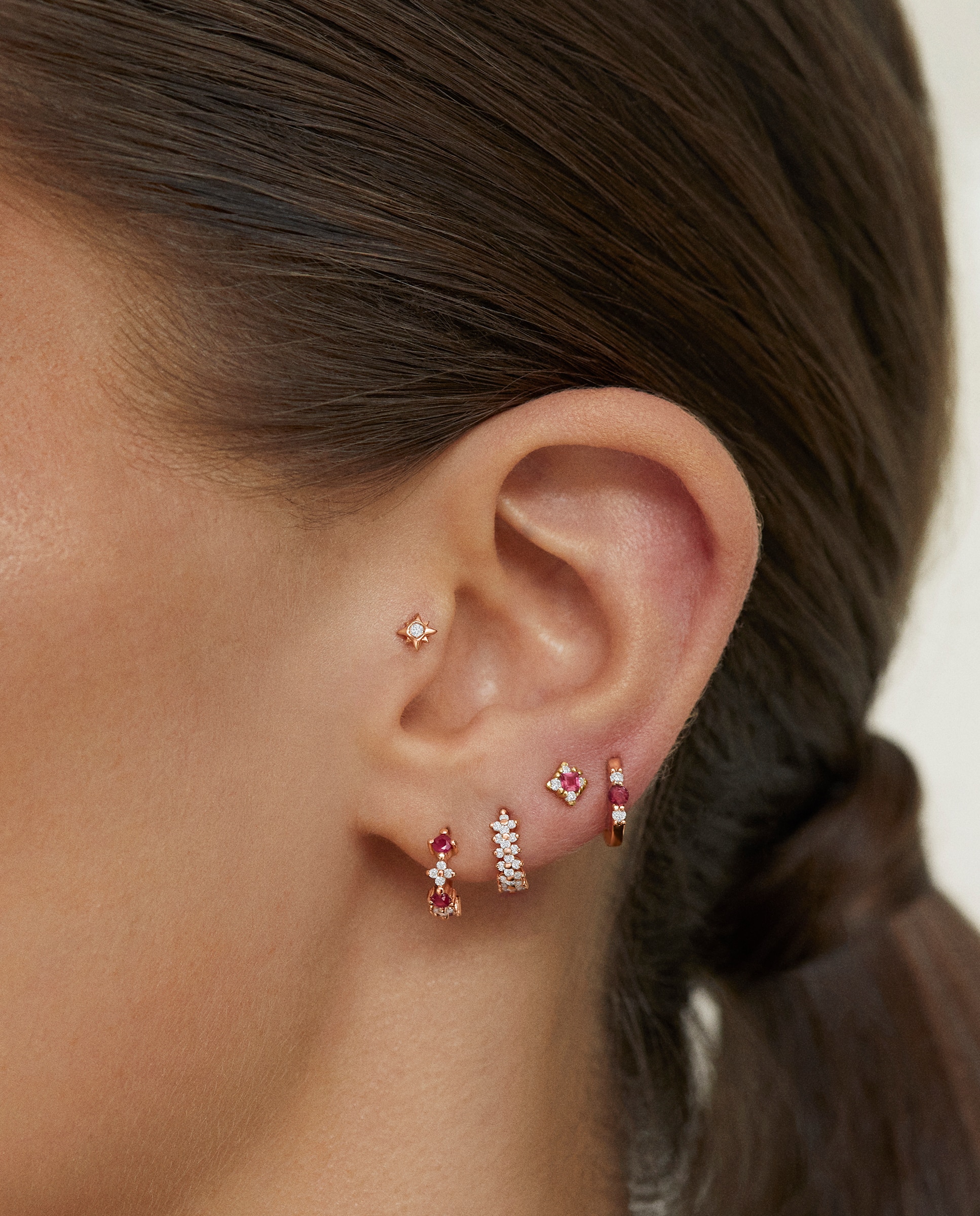 Pendiente piercing rosa de los vientos petit de diamante en oro rosa de ...