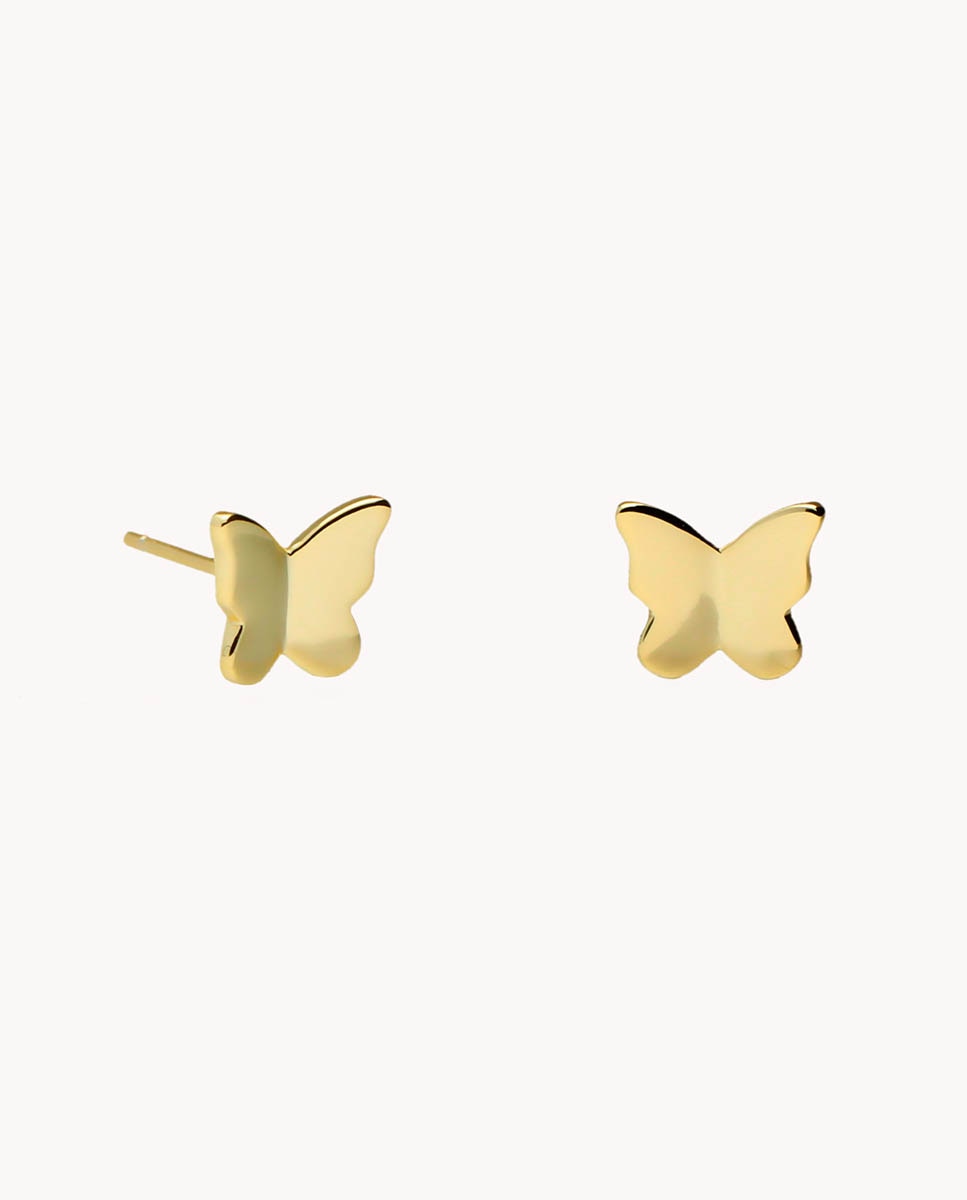 Pendientes Mariposa mini lisa de plata de ley 925 bañada en oro Dorado ...