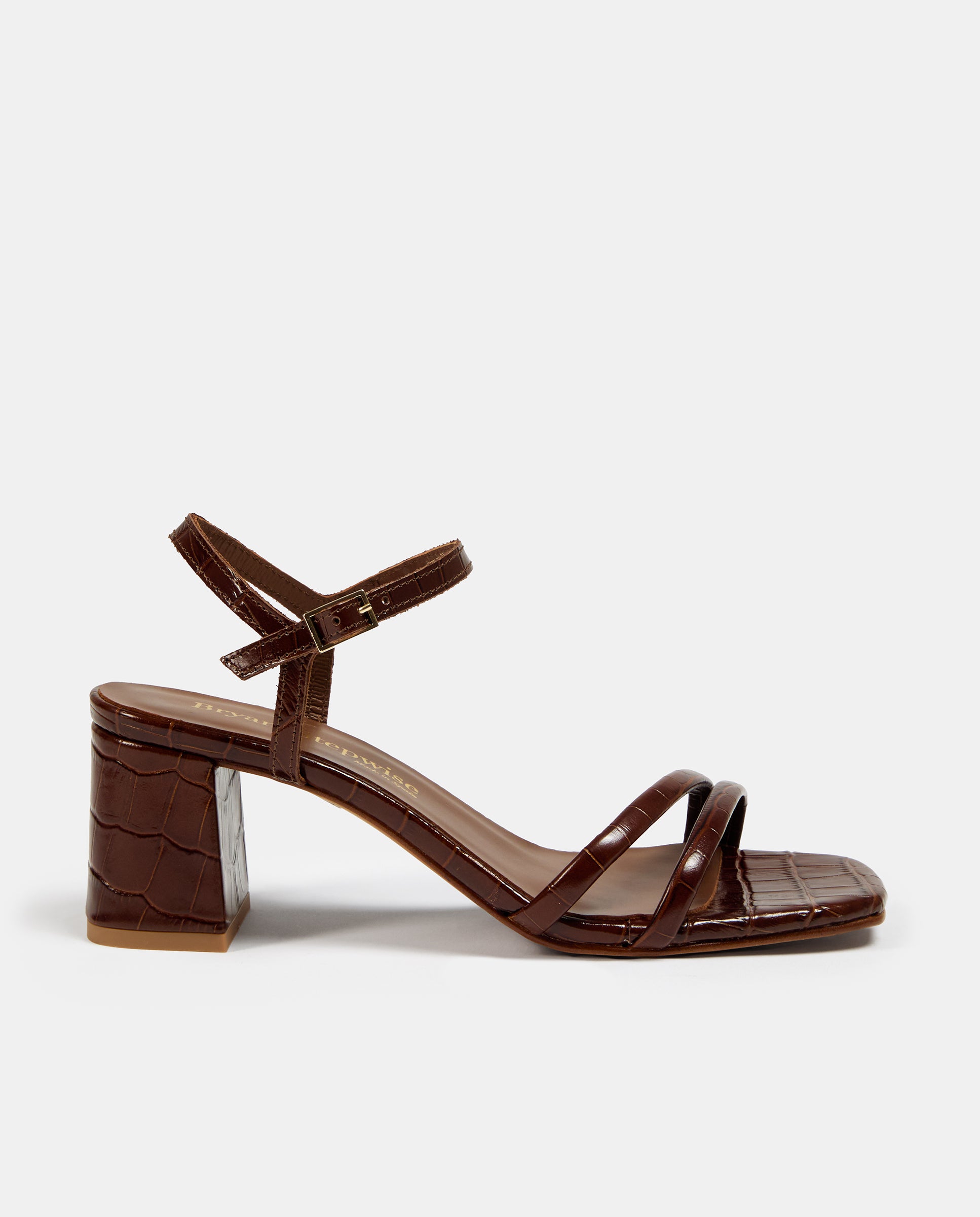 Sandalias de tacón de mujer de piel con hebilla ajustable Marrón Bryan ...