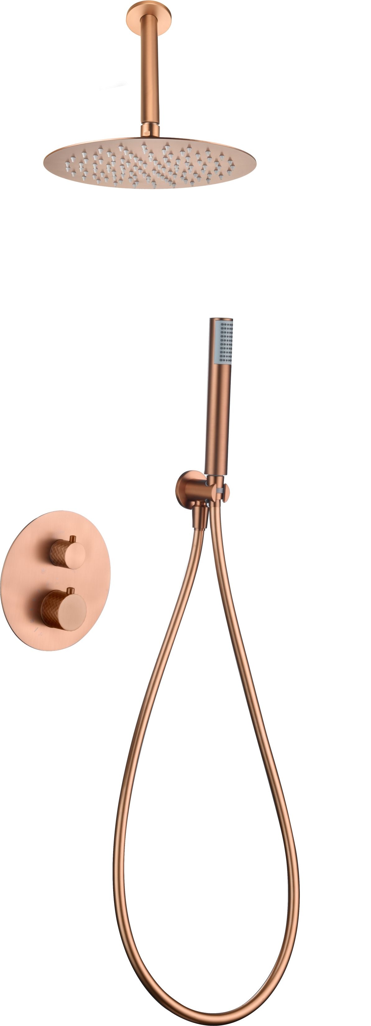 Conjunto ducha termostático empotrado Piamonte Imex Oro Rosa Mate · El ...