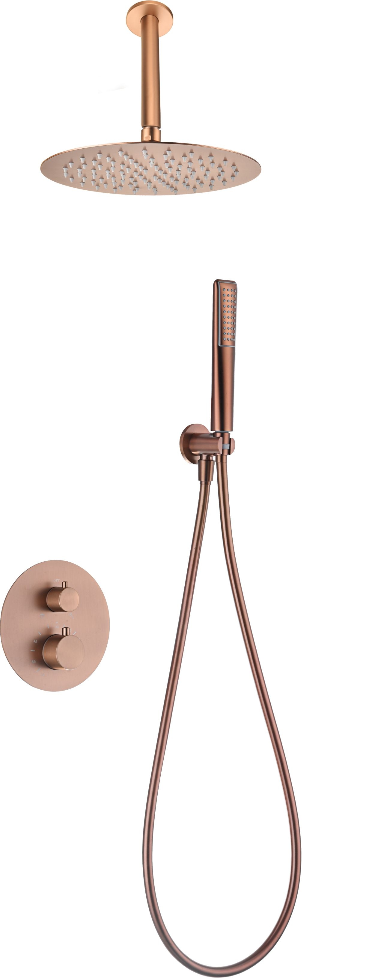 Conjunto ducha termostático empotrado Salerno Imex Oro Rosa Mate · El ...