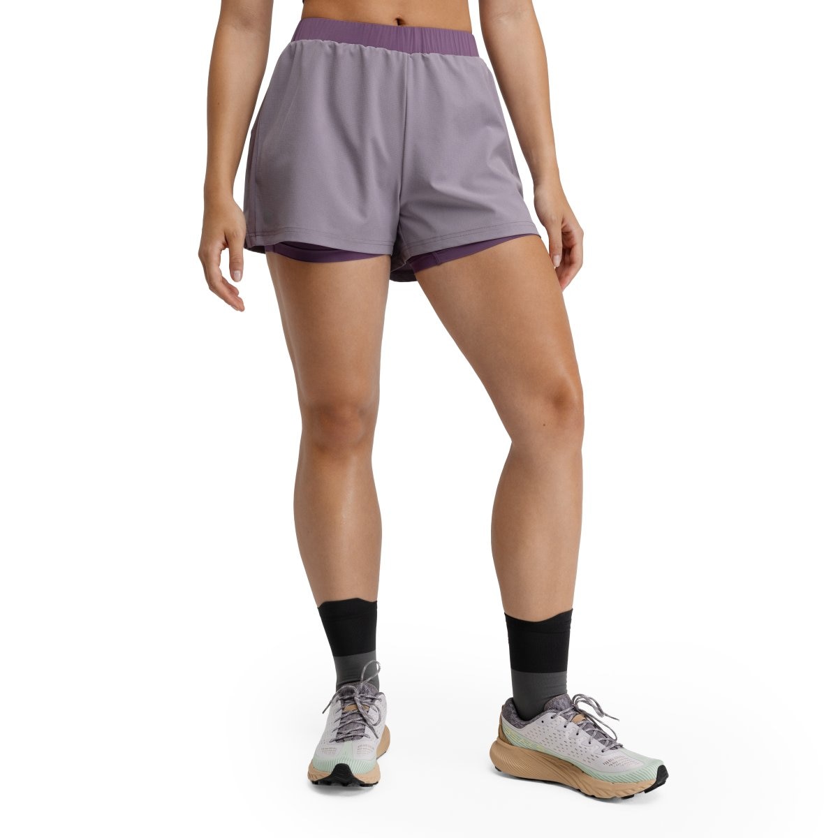 Pantalón corto doble capa trail running mujer Araroa Siroko Morado · El ...