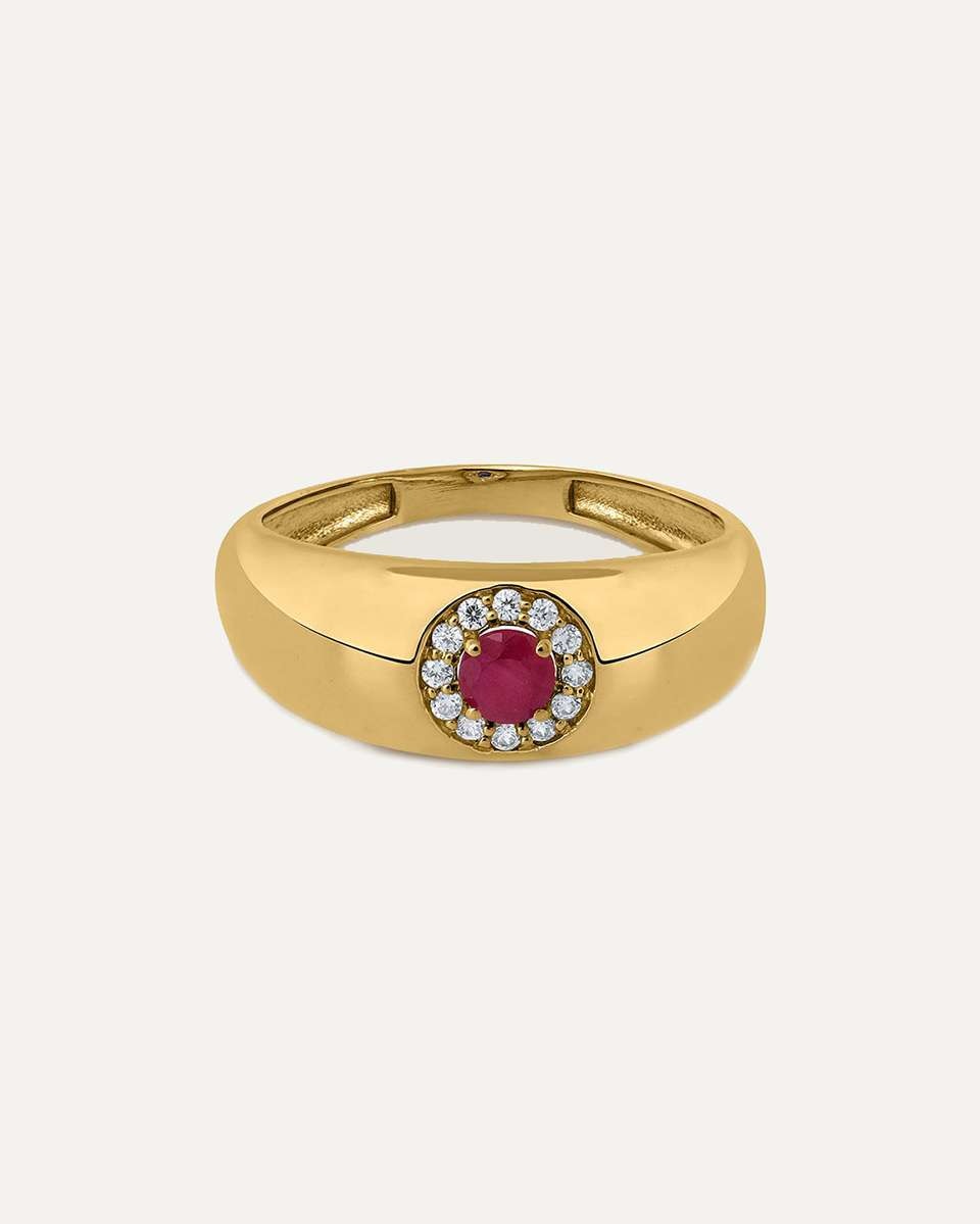 Anillo Signet Round de oro 9k con rubí y piedras blancas Rojo Bea ...