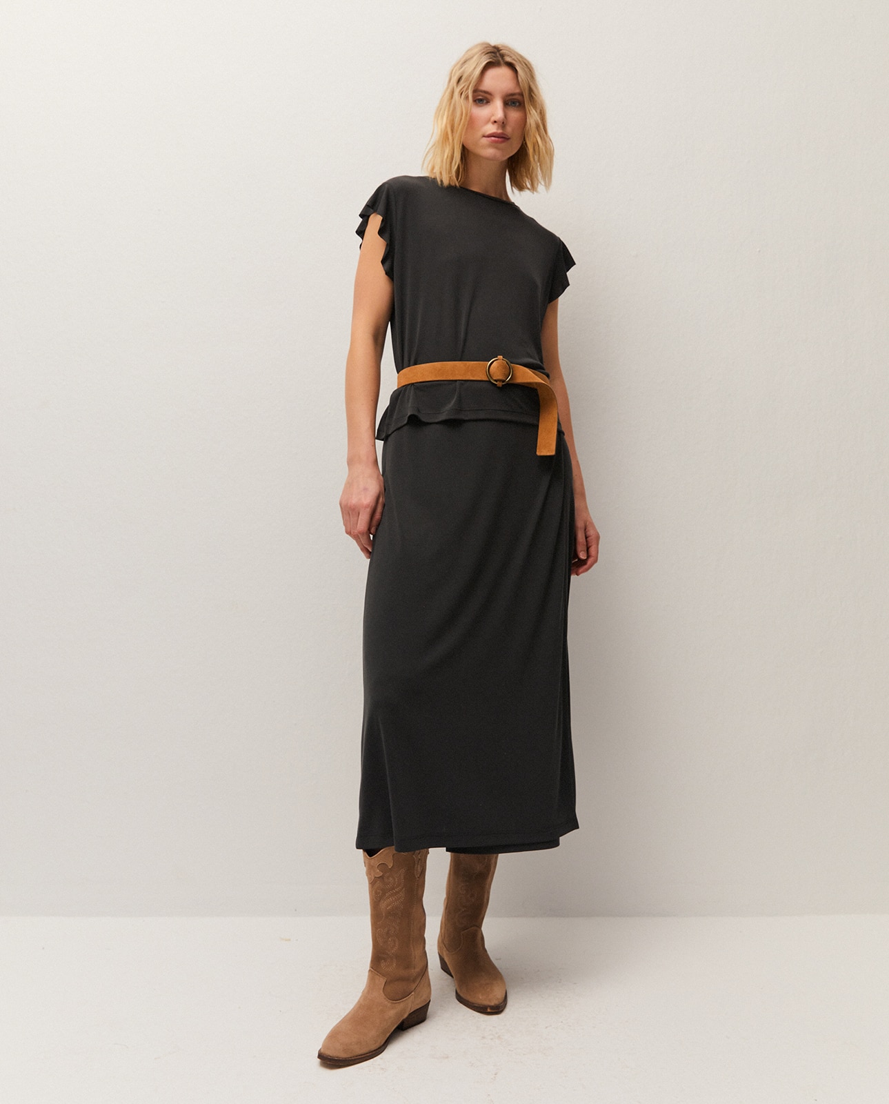 Falda midi de mujer liso Negro System Action · El Corte Inglés
